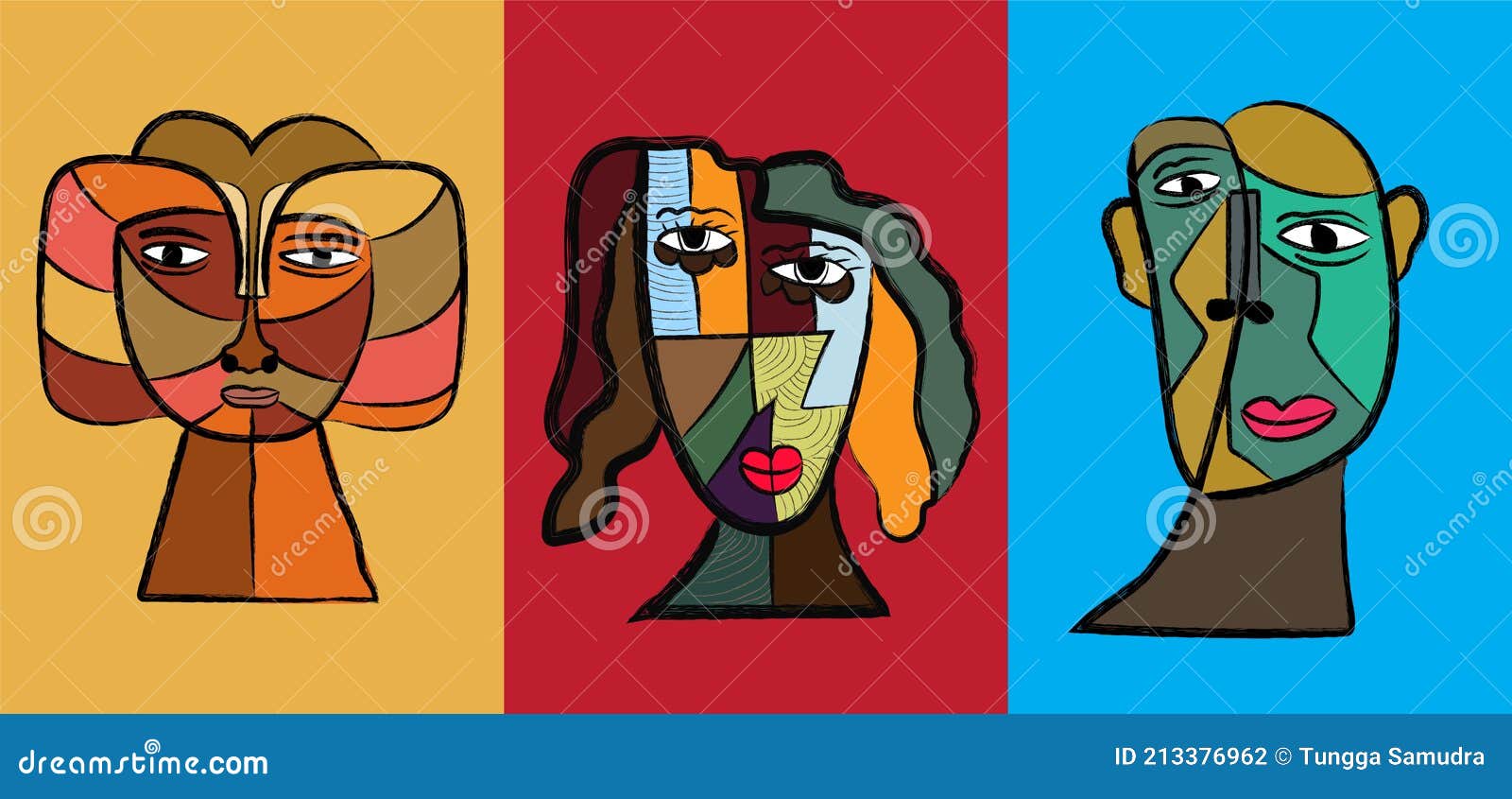 Cubism Face Drawing with Art Brush Style Stock Vector - Illustration of ...