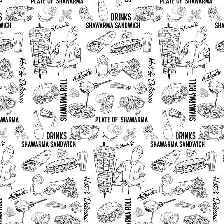 Shawarma Seamless Pattern. Vector. Stock Vector - Illustration of kebap ...