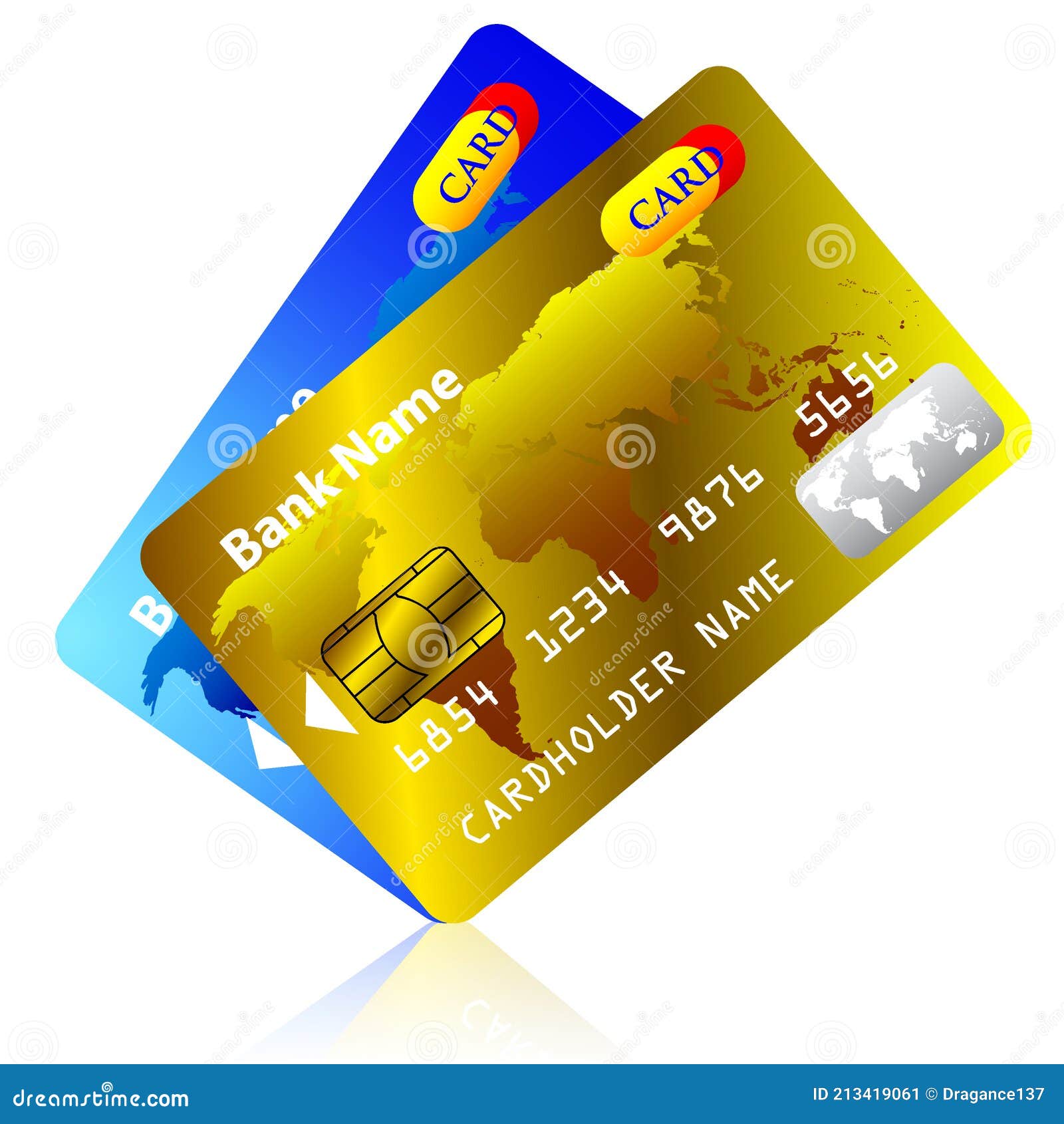 Blue and Yellow Credit Cards on White Stock Vector - Illustration of ...