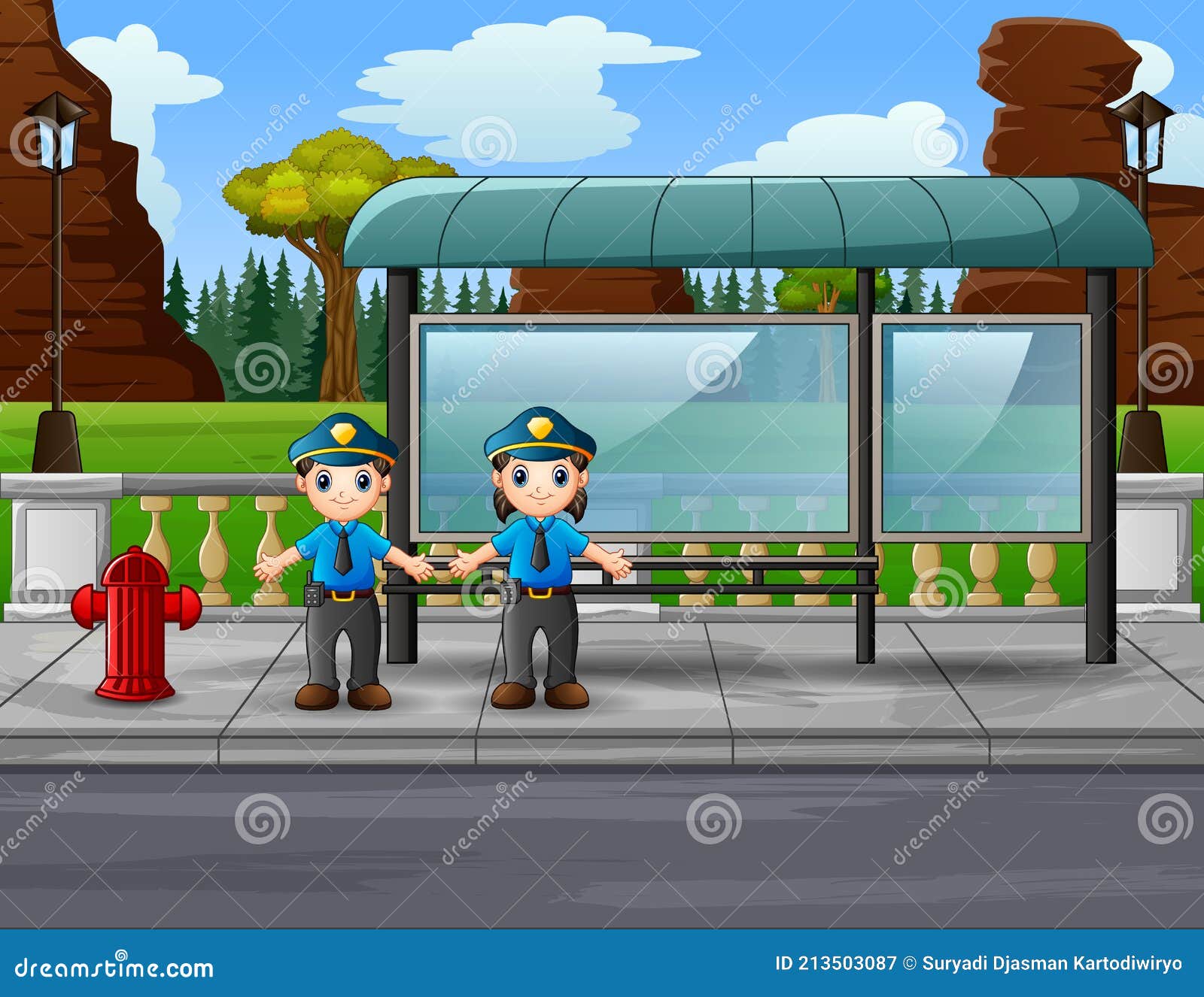 Cartoon the Police Managing Traffic on the Road Stock Vector ...
