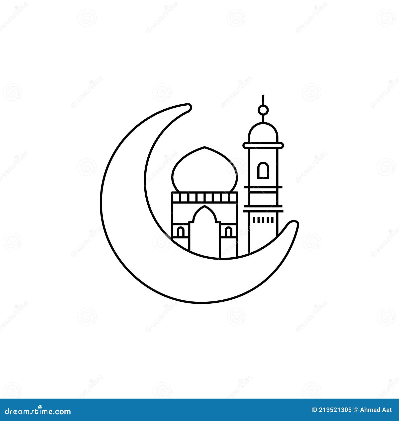 Muslim Moon and Mosque Outline Vector Icon. Stock Vector - Illustration ...