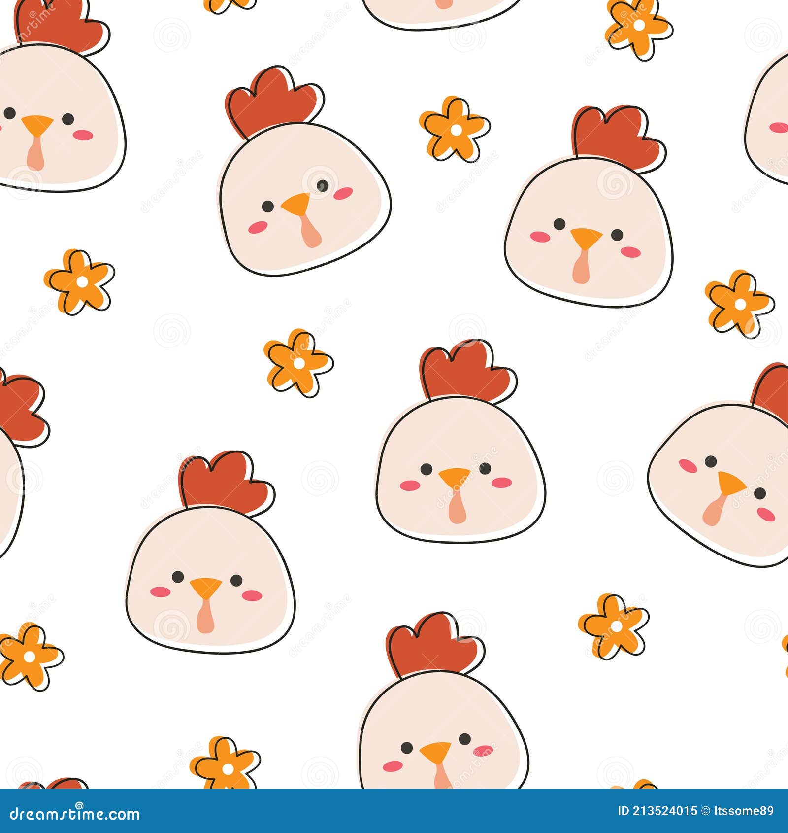 Seamless Pattern with Cute Cartoon Chicken for Fabric Print, Textile ...