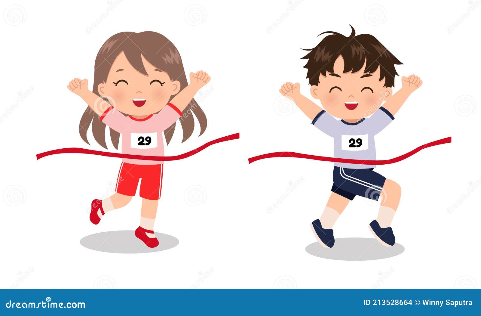 Cute Girl and Boy Winning First Place in Running Race Competition ...