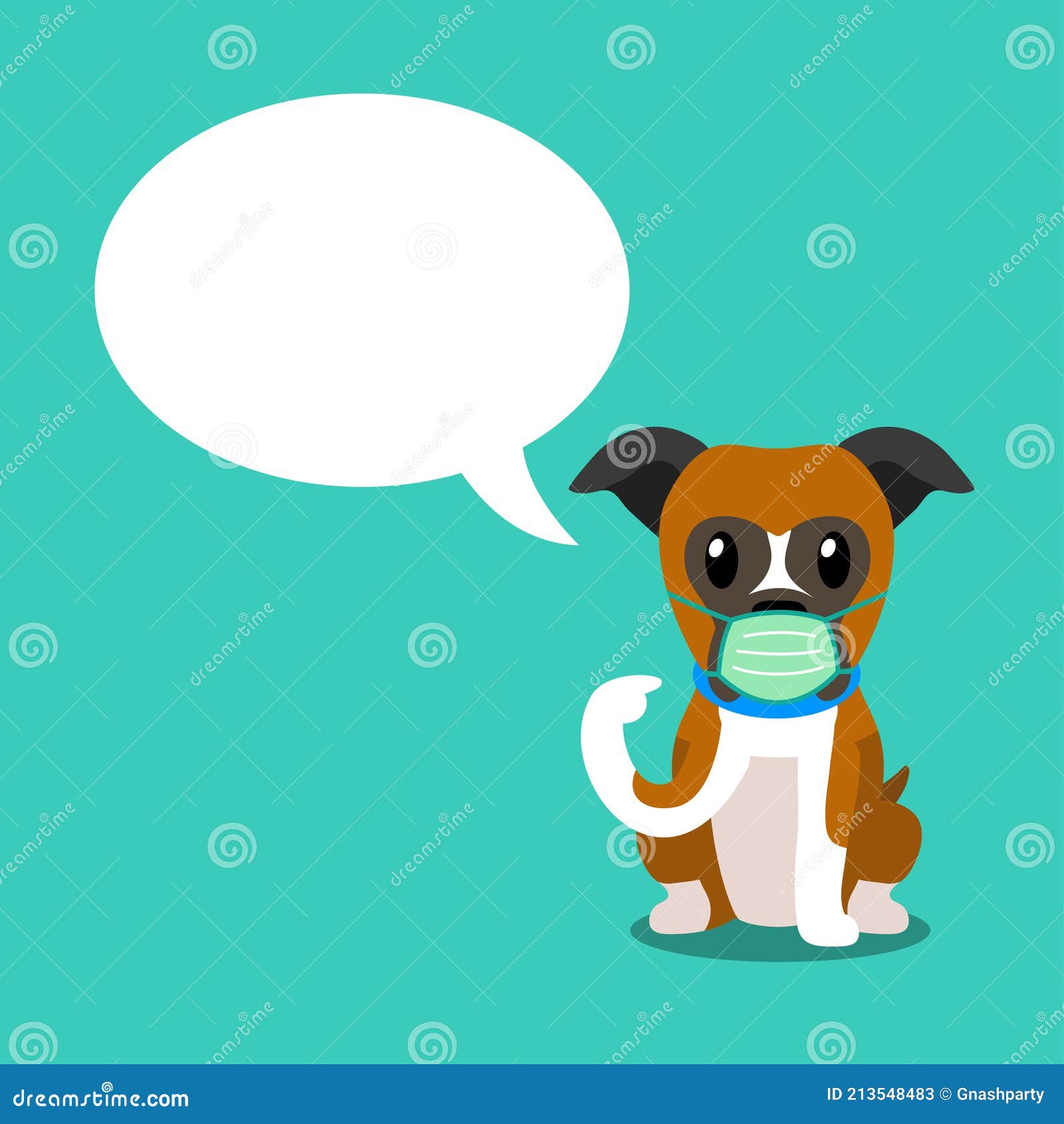 Cartoon Character Boxer Dog Wearing Protective Face Mask with Speech ...