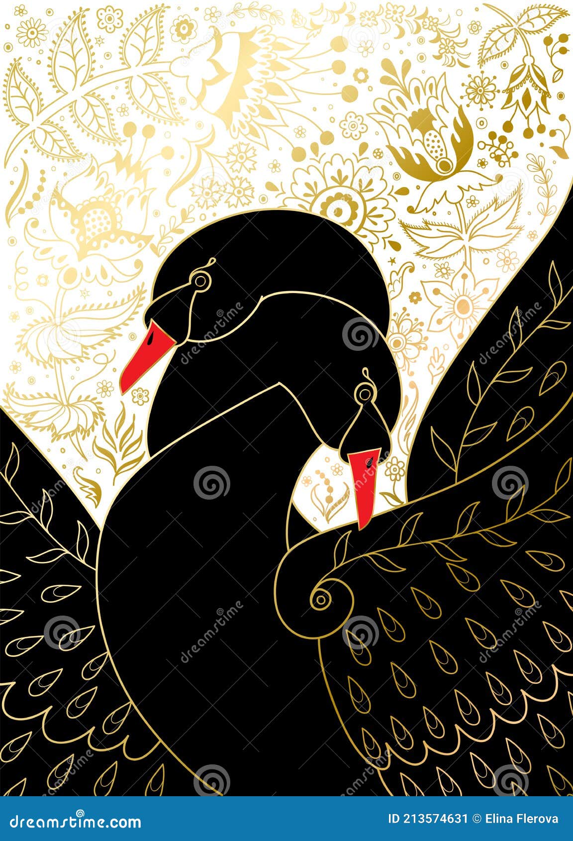 Poster with Two Black Swans Intertwined with Their Necks on a ...