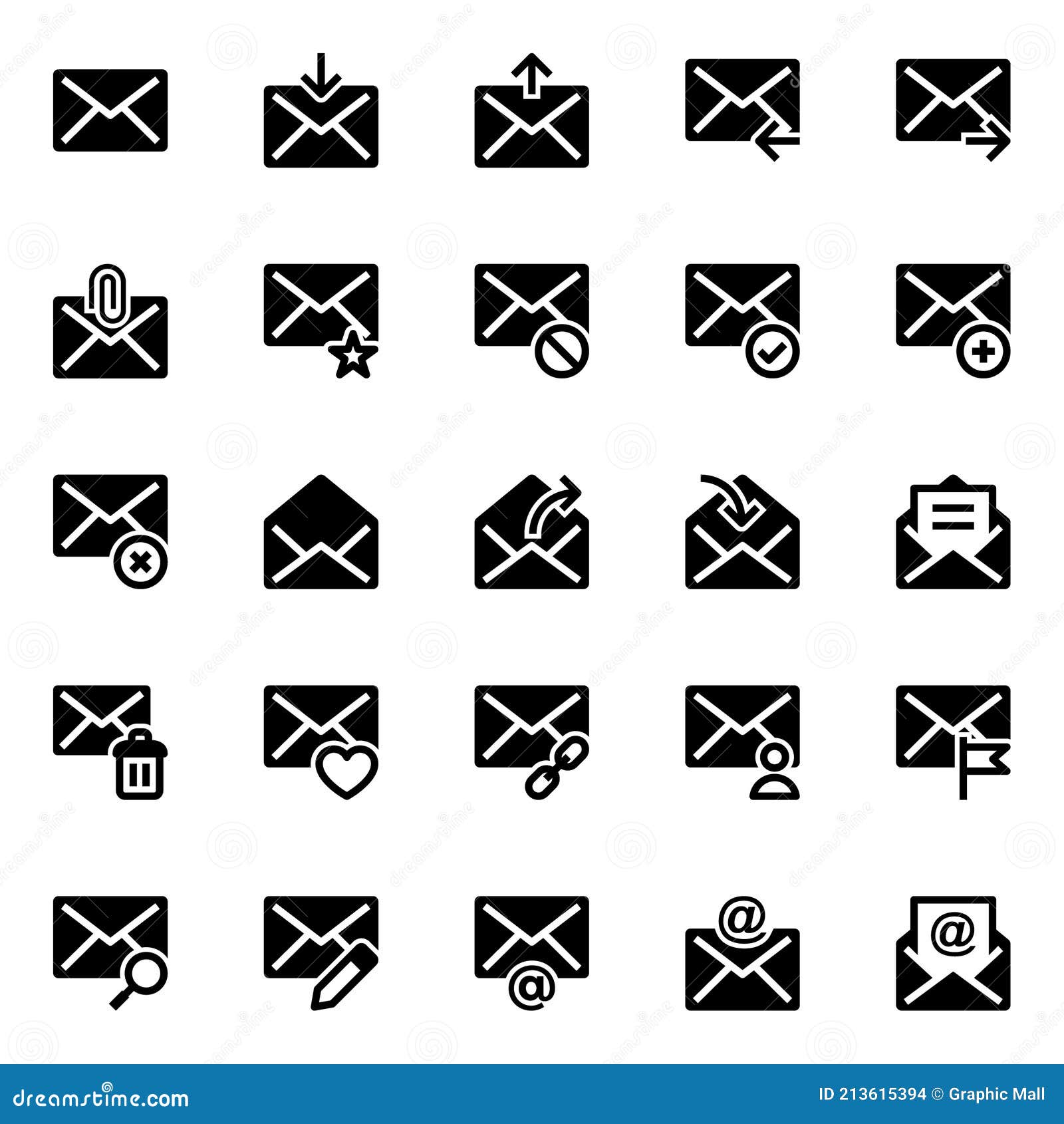 Glyph Icons for Email Message. Stock Vector - Illustration of favorite ...