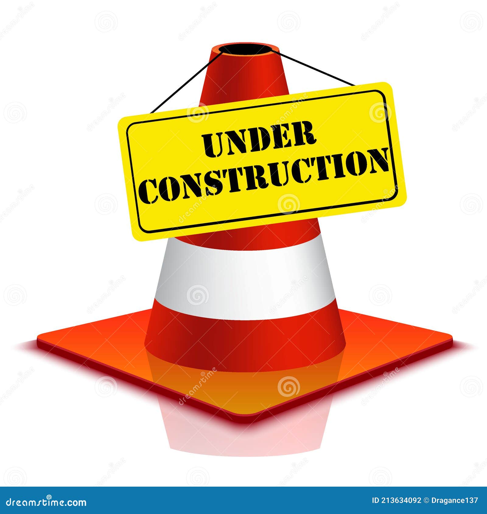 Under Construction Orange Traffic Cone Sign Stock Vector - Illustration ...