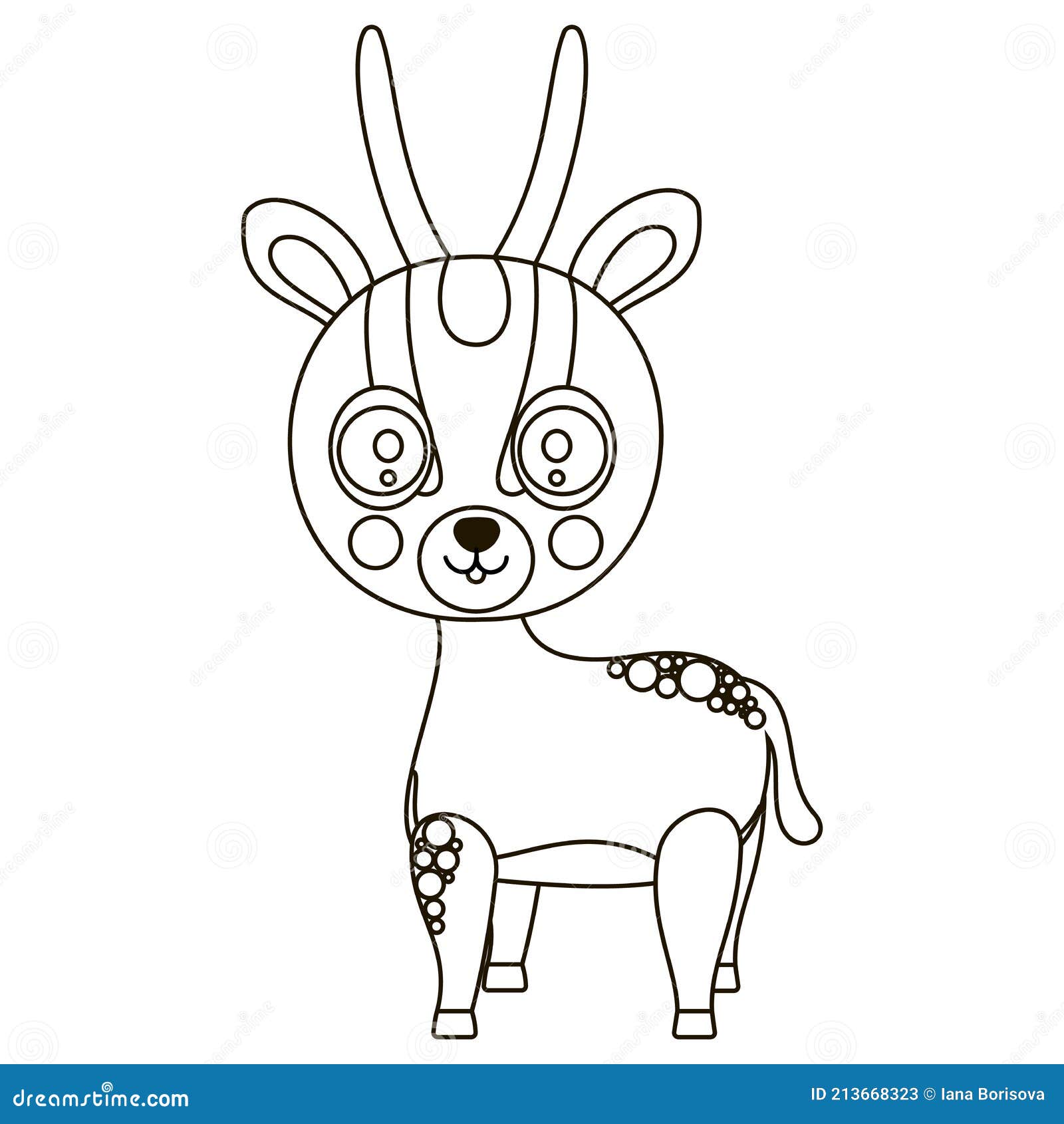 Cartoon Black And White Cheerful Baby Dorcas Gazelle. African Contour ...