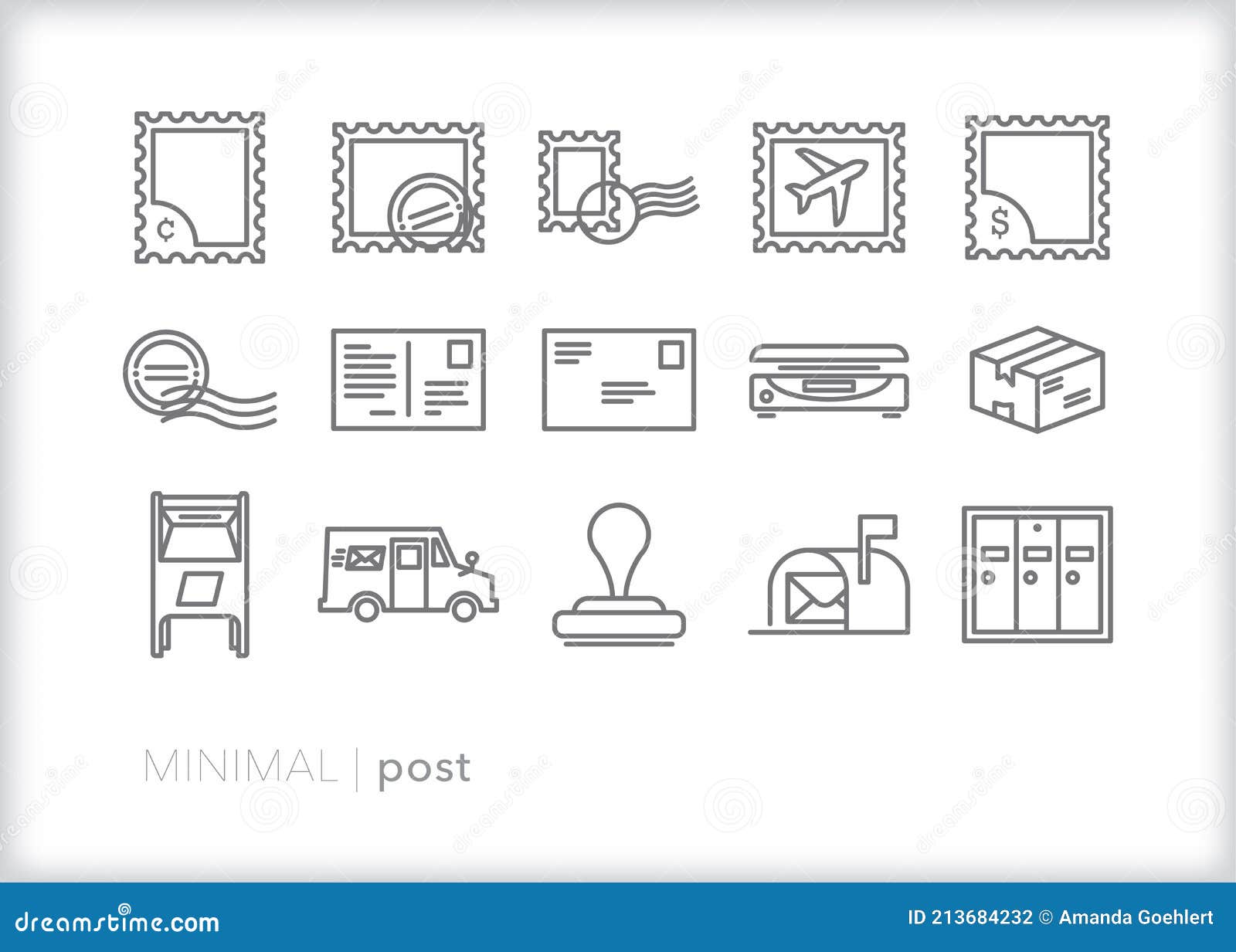 Post Icon Set of Stamps, Mail and Post Office Items Stock Vector ...