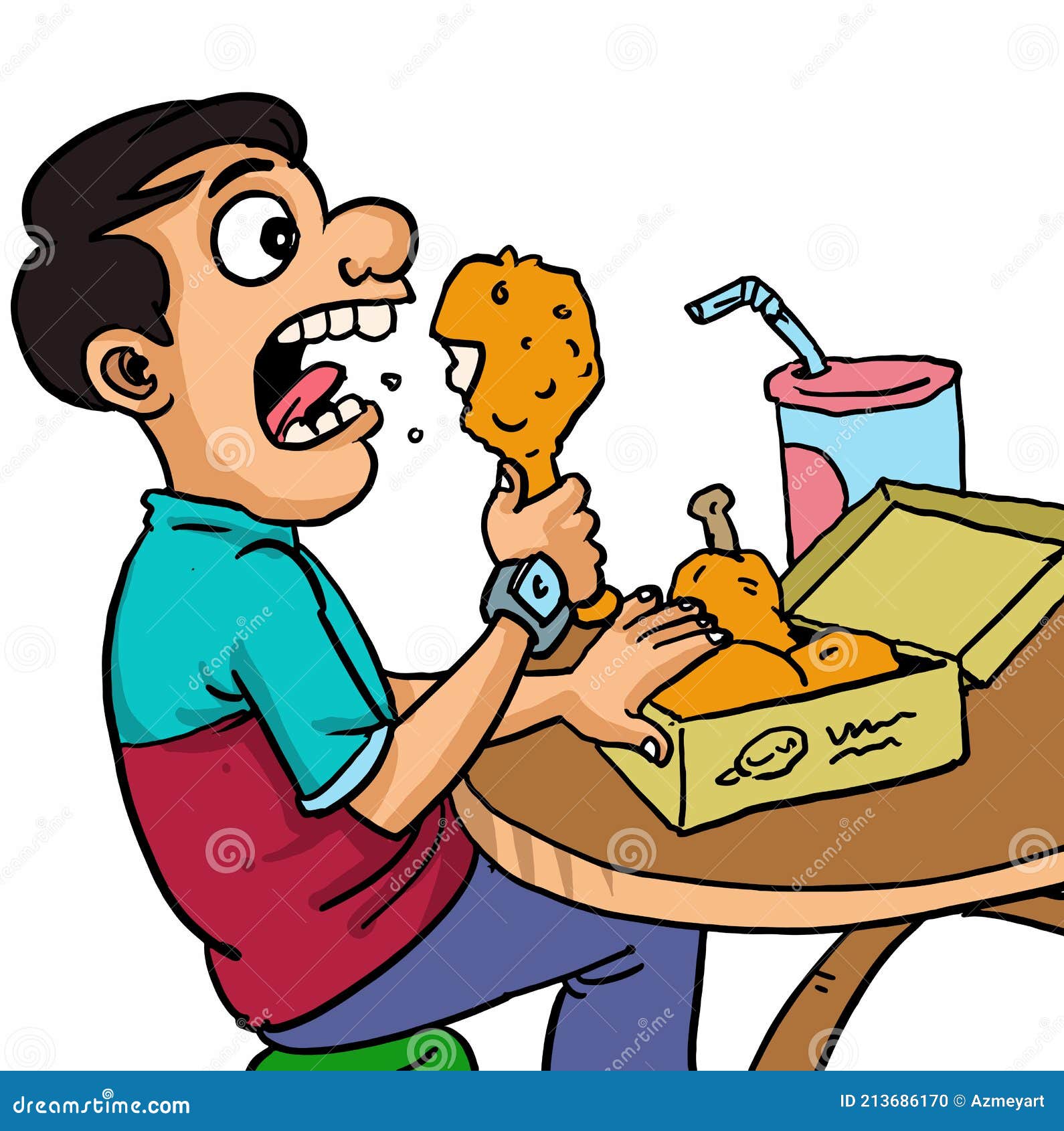 The Boy Likes To Be Eating Fried Chicken Stock Vector - Illustration of ...