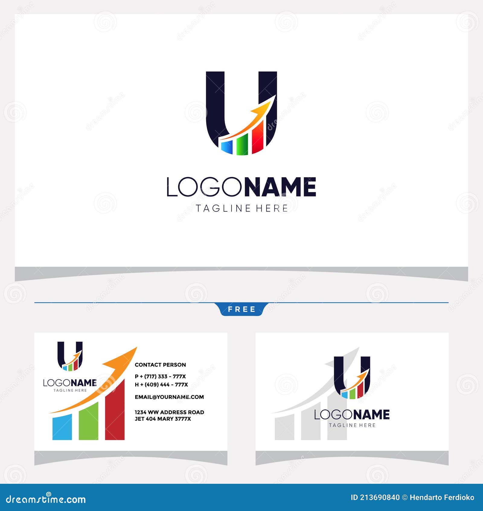 Initial Letter U Chart Bar Logo Design and Bussiness Card Vector ...