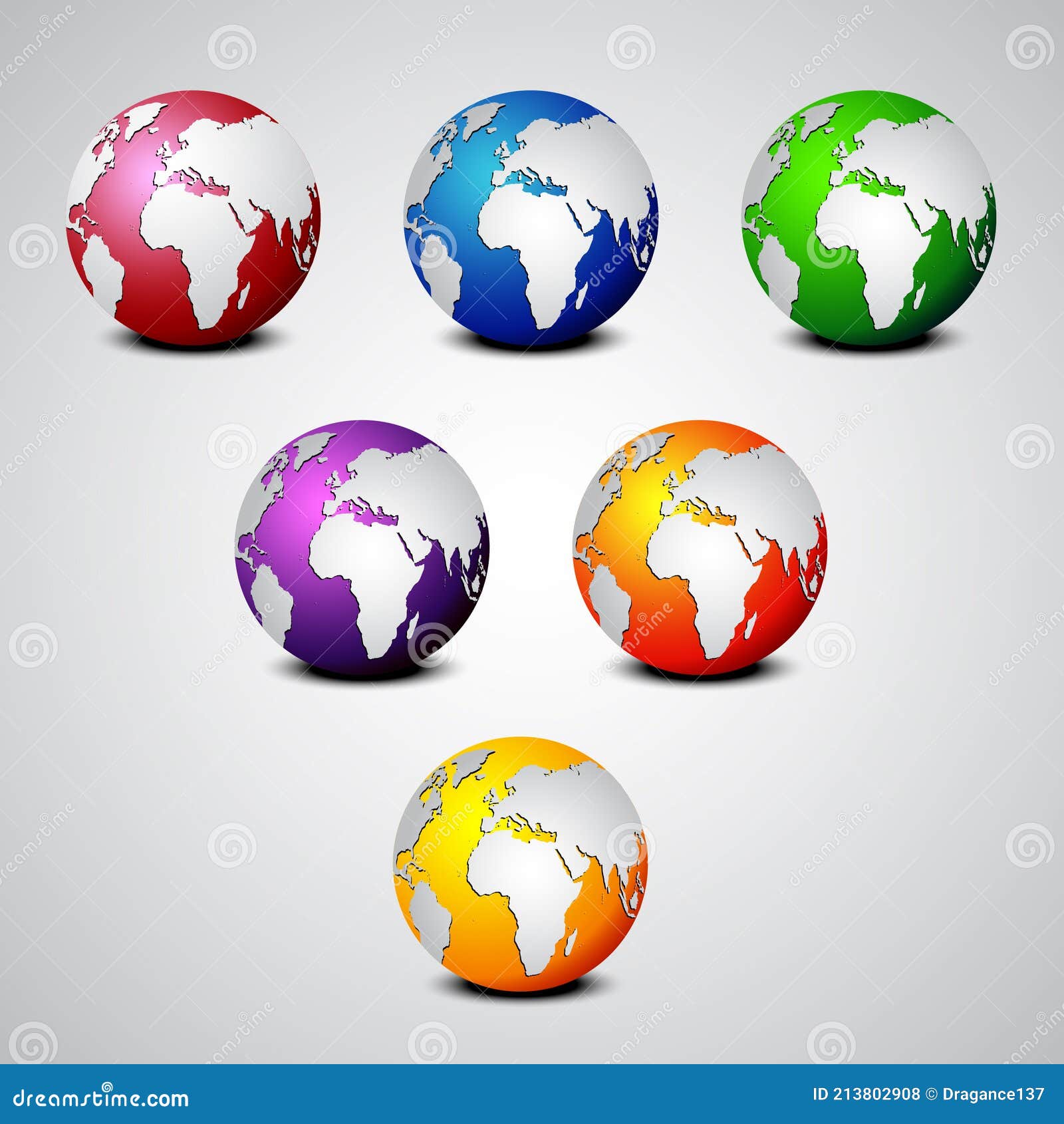 Earth Globes in Different Color Stock Vector - Illustration of america ...