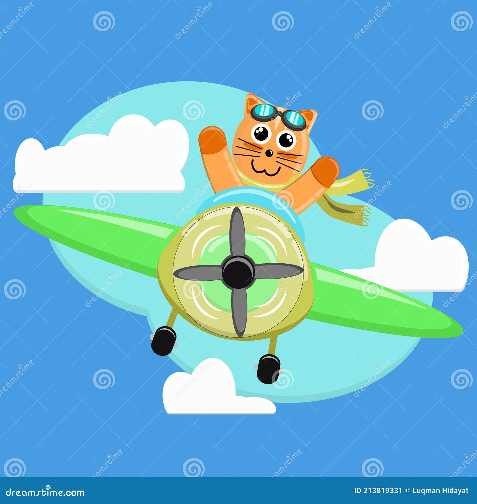 Illustration Vector Graphic Cartoon Character of Cute Cat Pilot Flight ...
