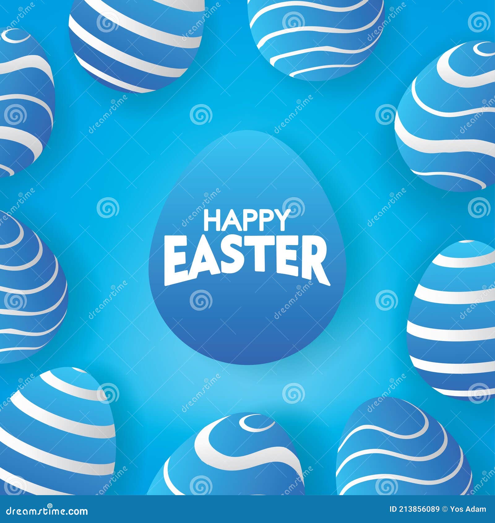 Blue Happy Easter Card with Blue Eggs. Falling Easter Eggs Background ...