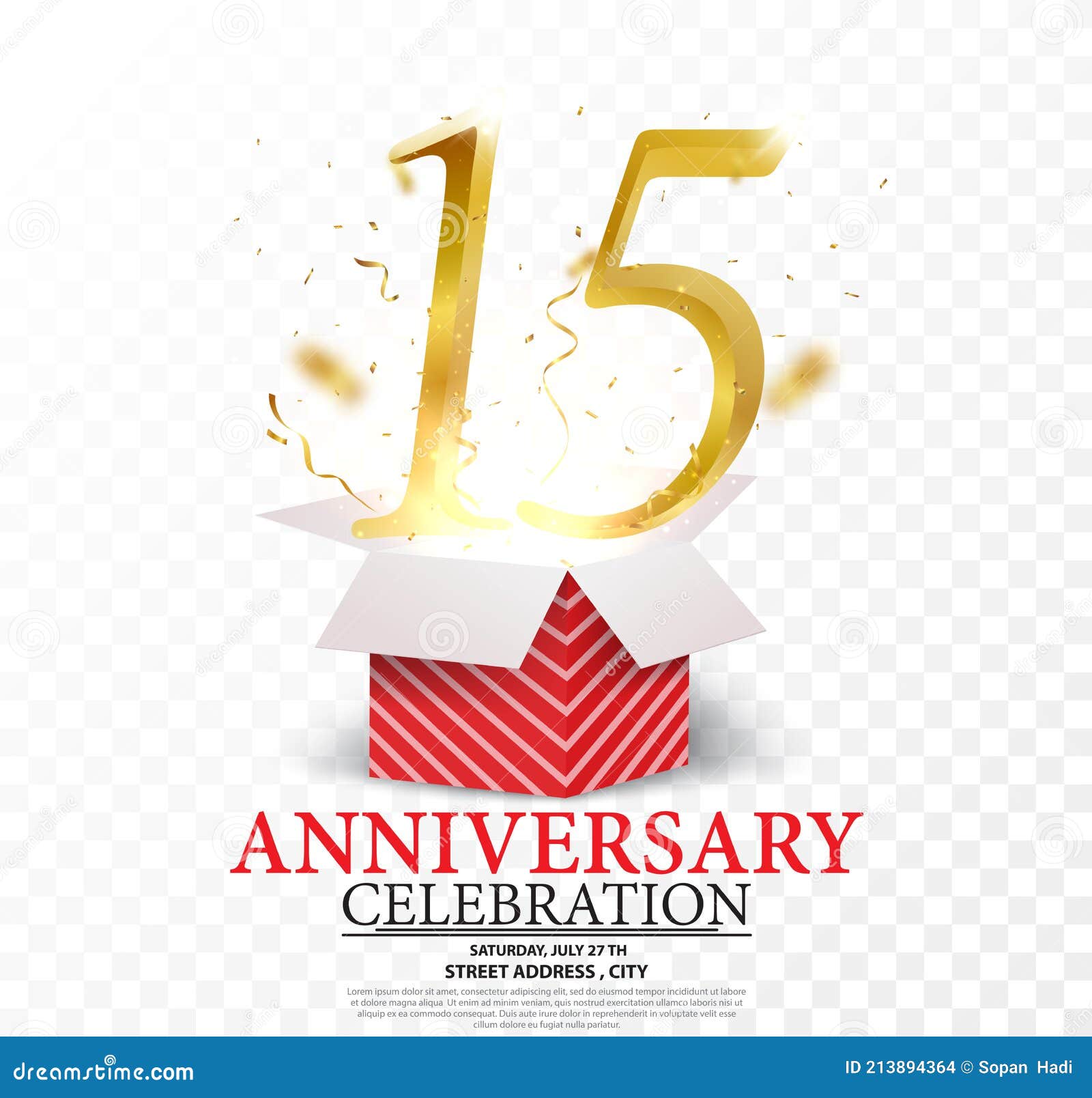 15th Anniversary Celebration. Gold Numbers with Glitter Gold Confetti ...