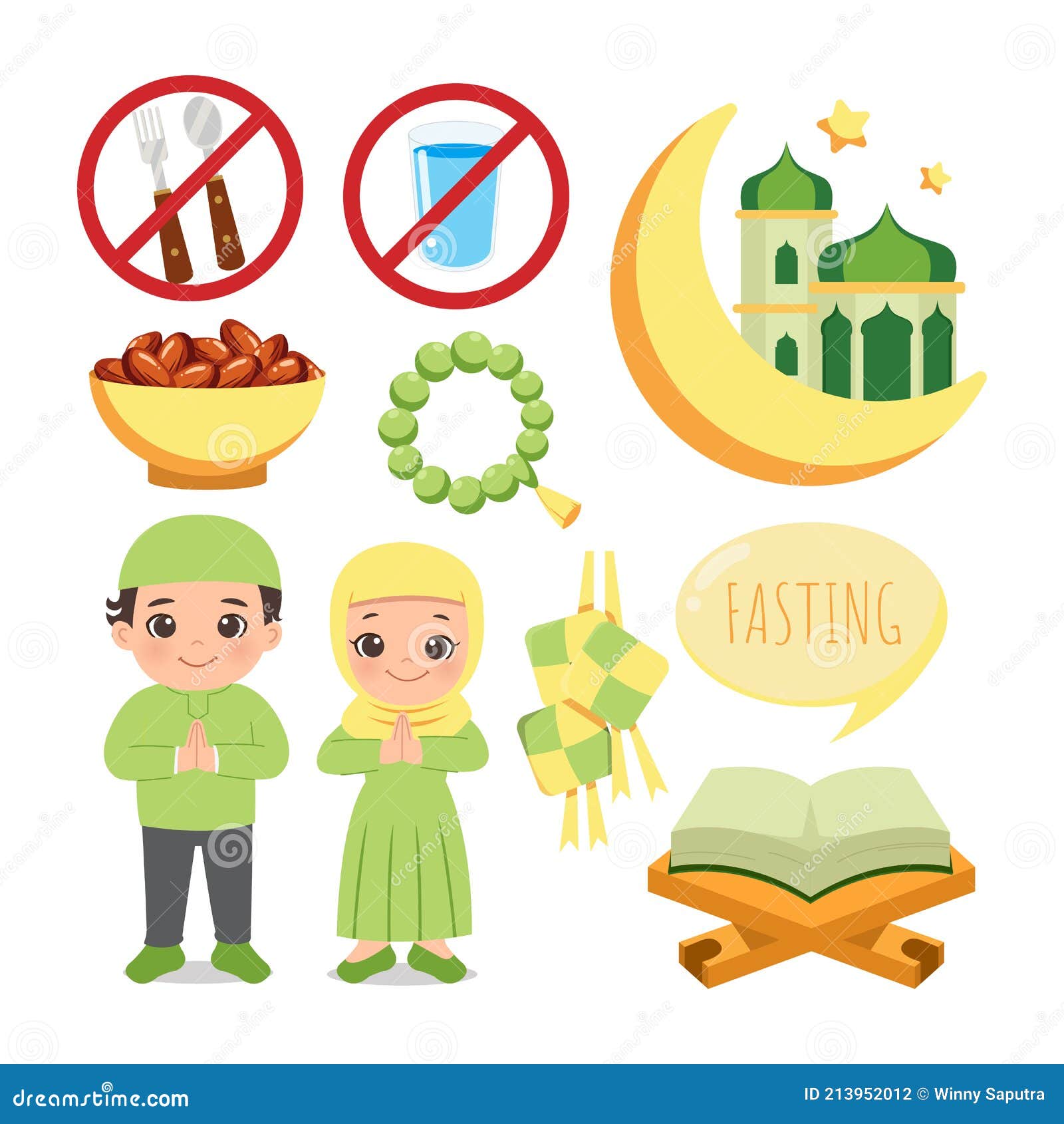 Cute Muslim Man and Woman in Hijab. Ramadan Fasting Decoration Element ...