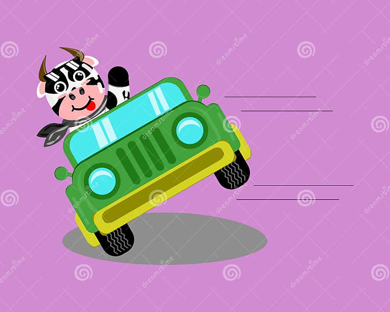 Illustration Vector Graphic Cartoon Character of Cute Cow Driving Car ...