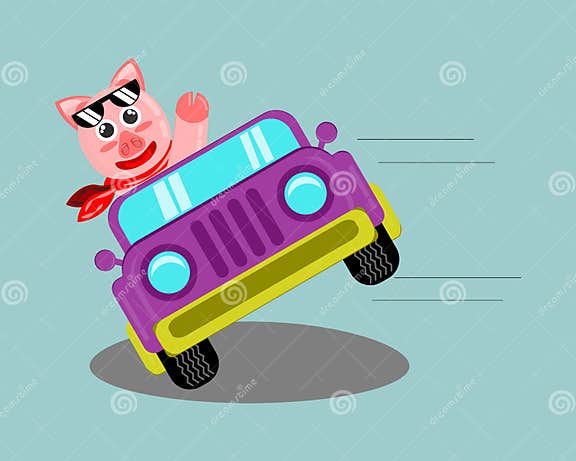PrintIllustration Vector Graphic Cartoon Character of Cute Pig Driving ...