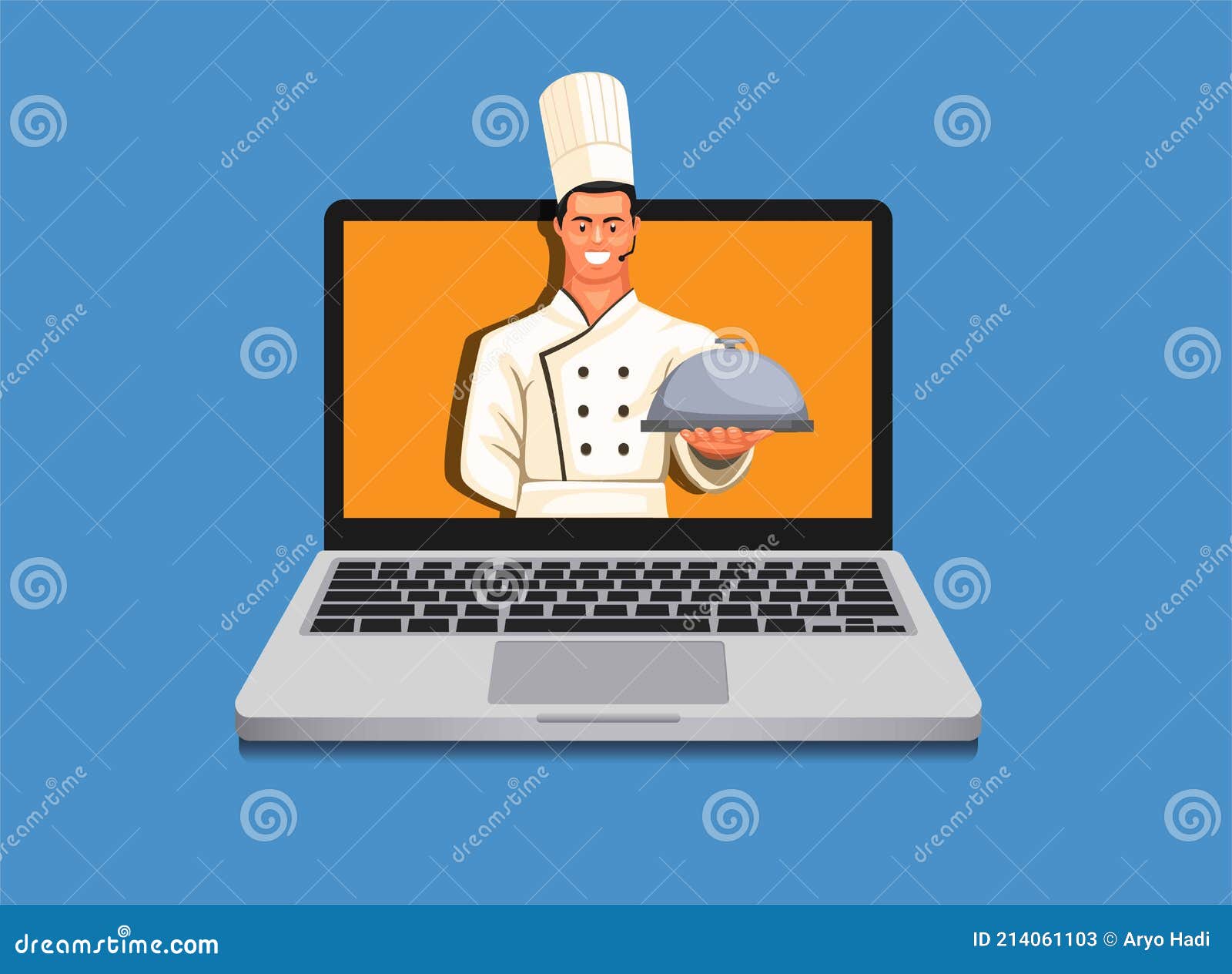 Chef Holding Food Tray Metal Cover, Man Serving Food Symbol for ...