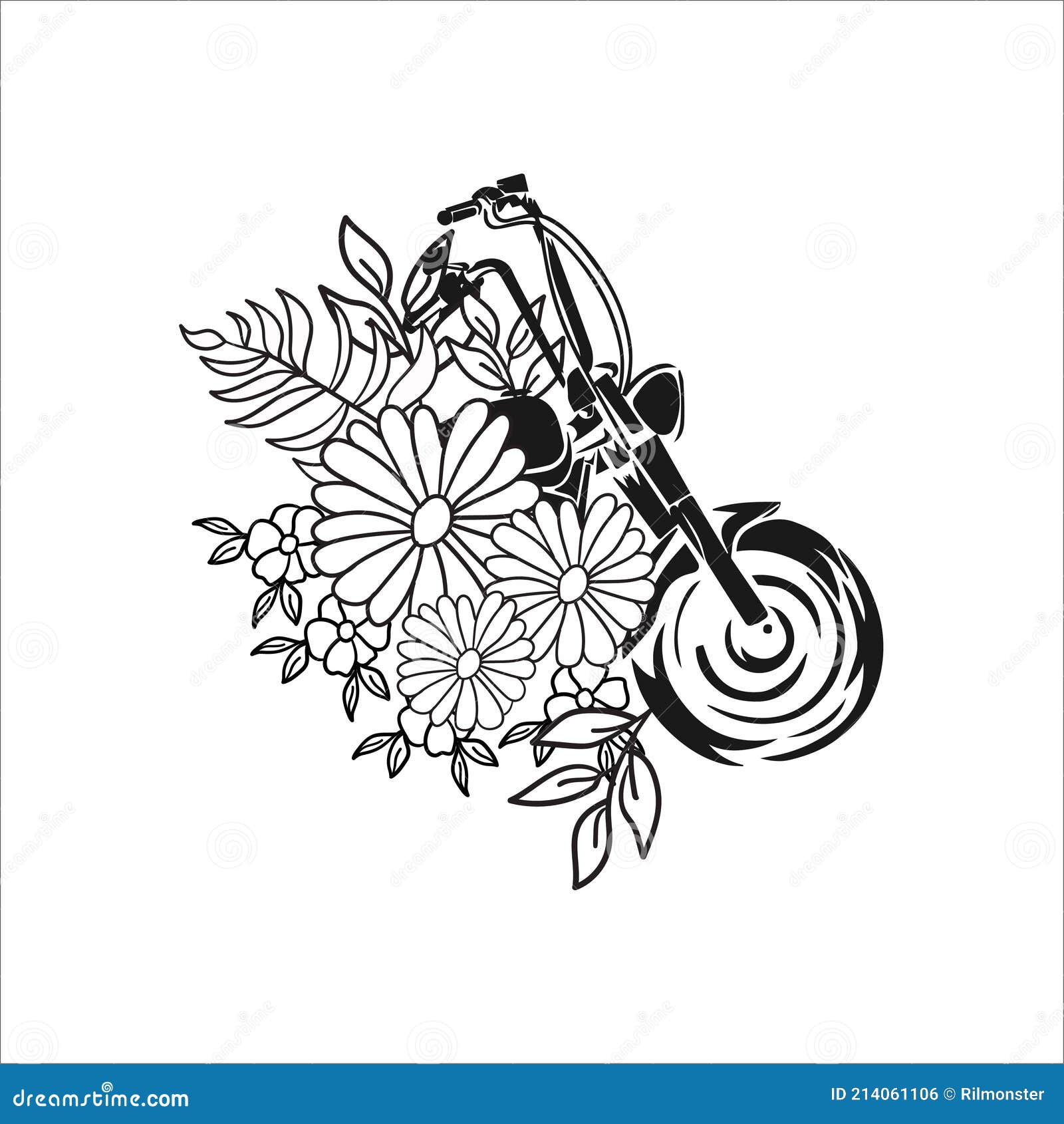 Motorcycle and Flower Vector Illustration Stock Vector - Illustration ...