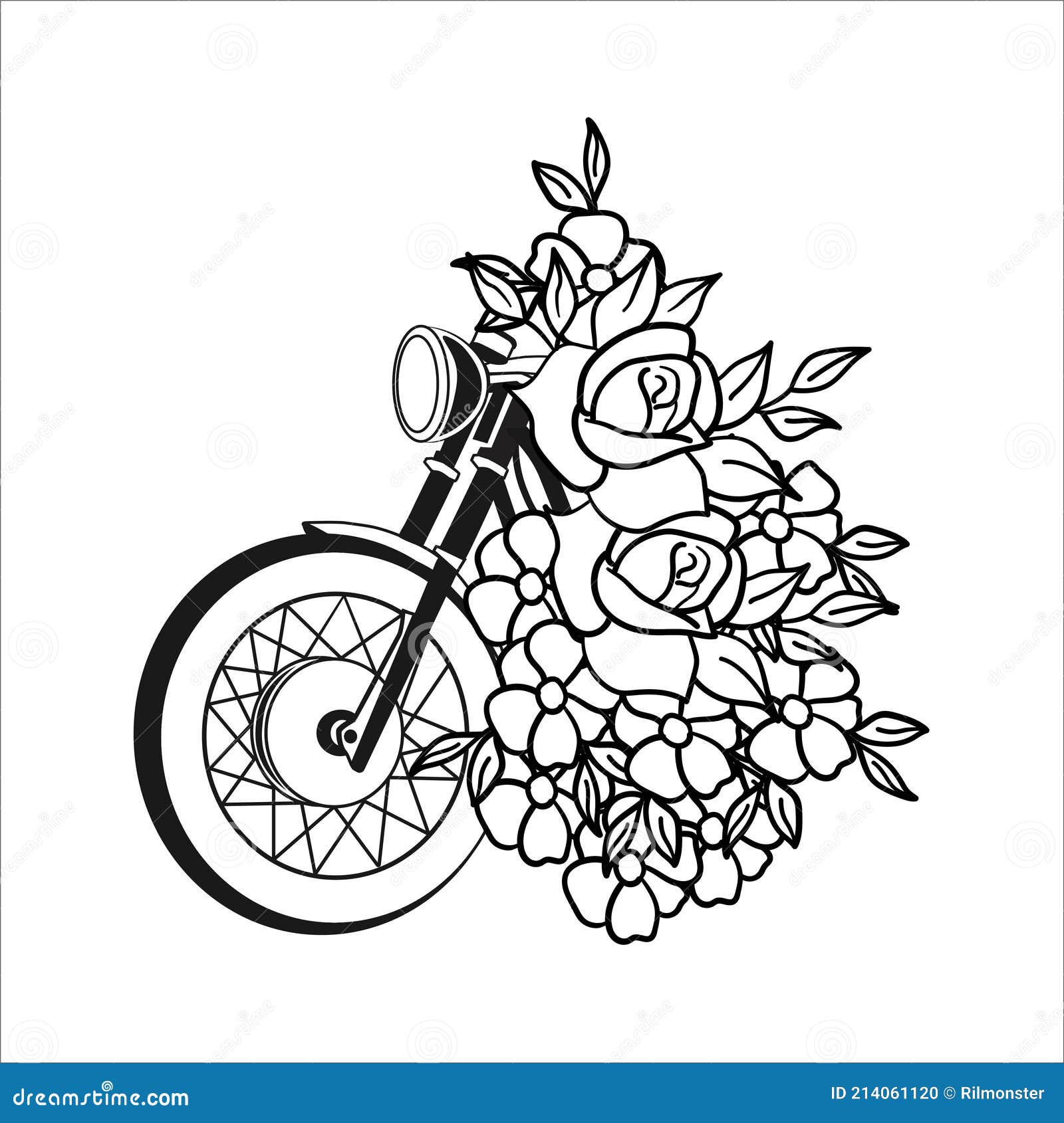 Motorcycle and Flower Vector Illustration Stock Vector - Illustration ...