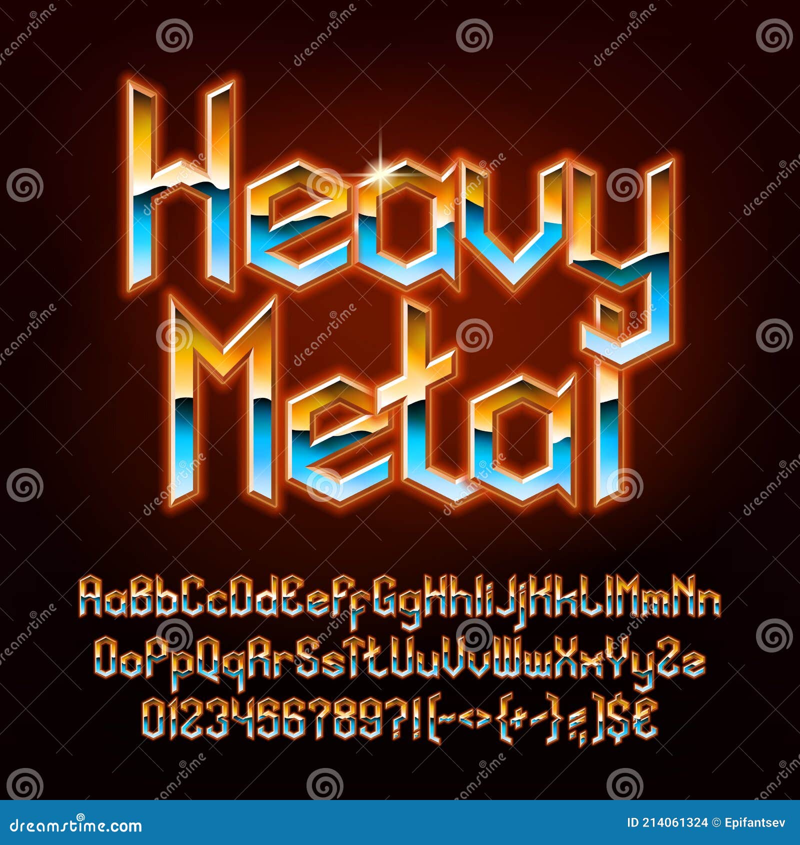Heavy Metal Alphabet Font. Glowing Letters, Numbers and Punctuations in ...