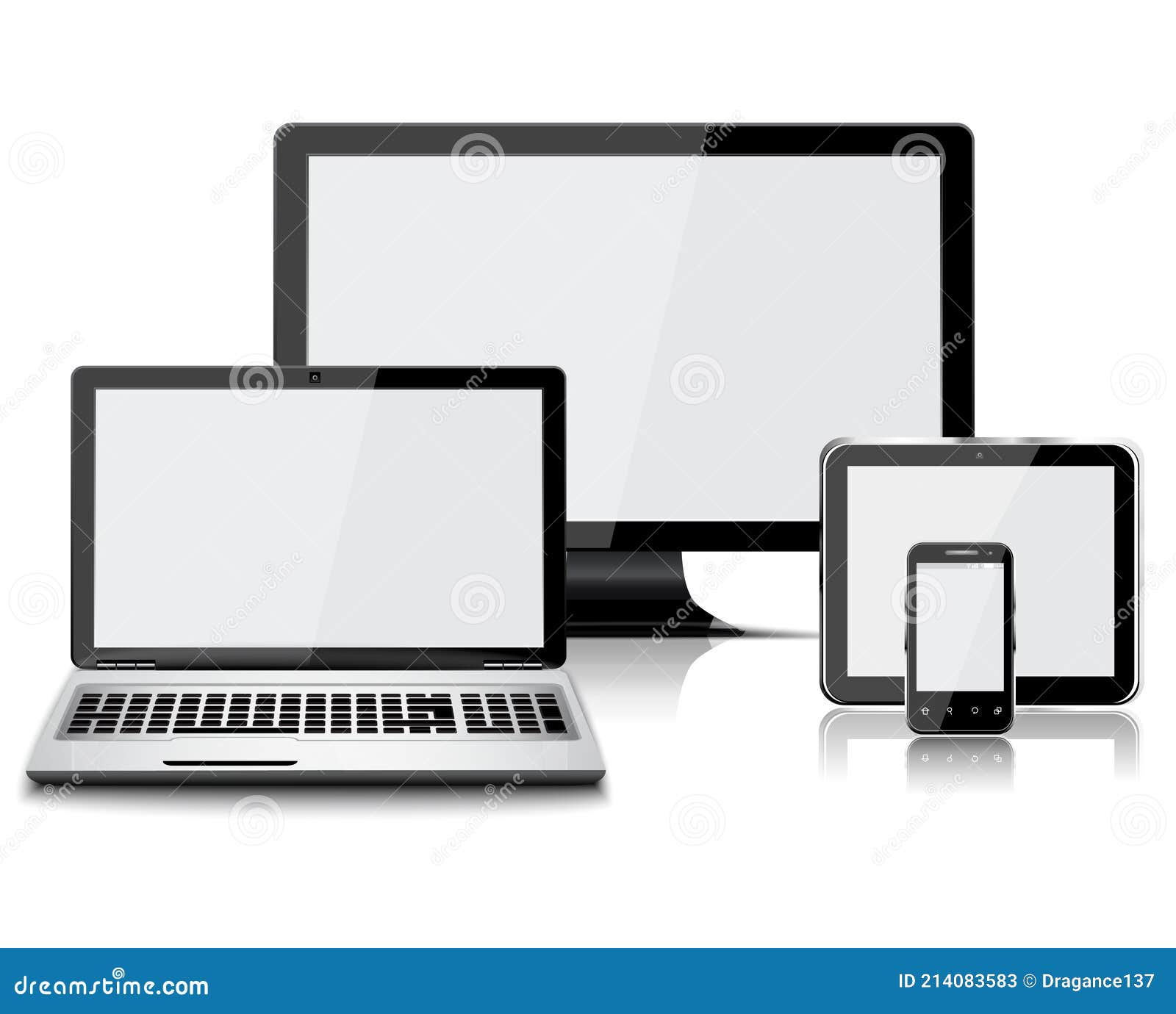 Set of Realistic Display, Laptop, Tablet Computer and Mobile Phone ...