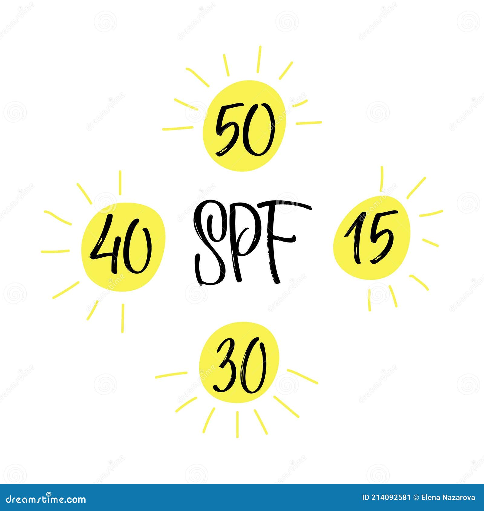 SPF 15, 30, 40, 50 Hand Drawn Design Elements. Sun Protection Signs ...