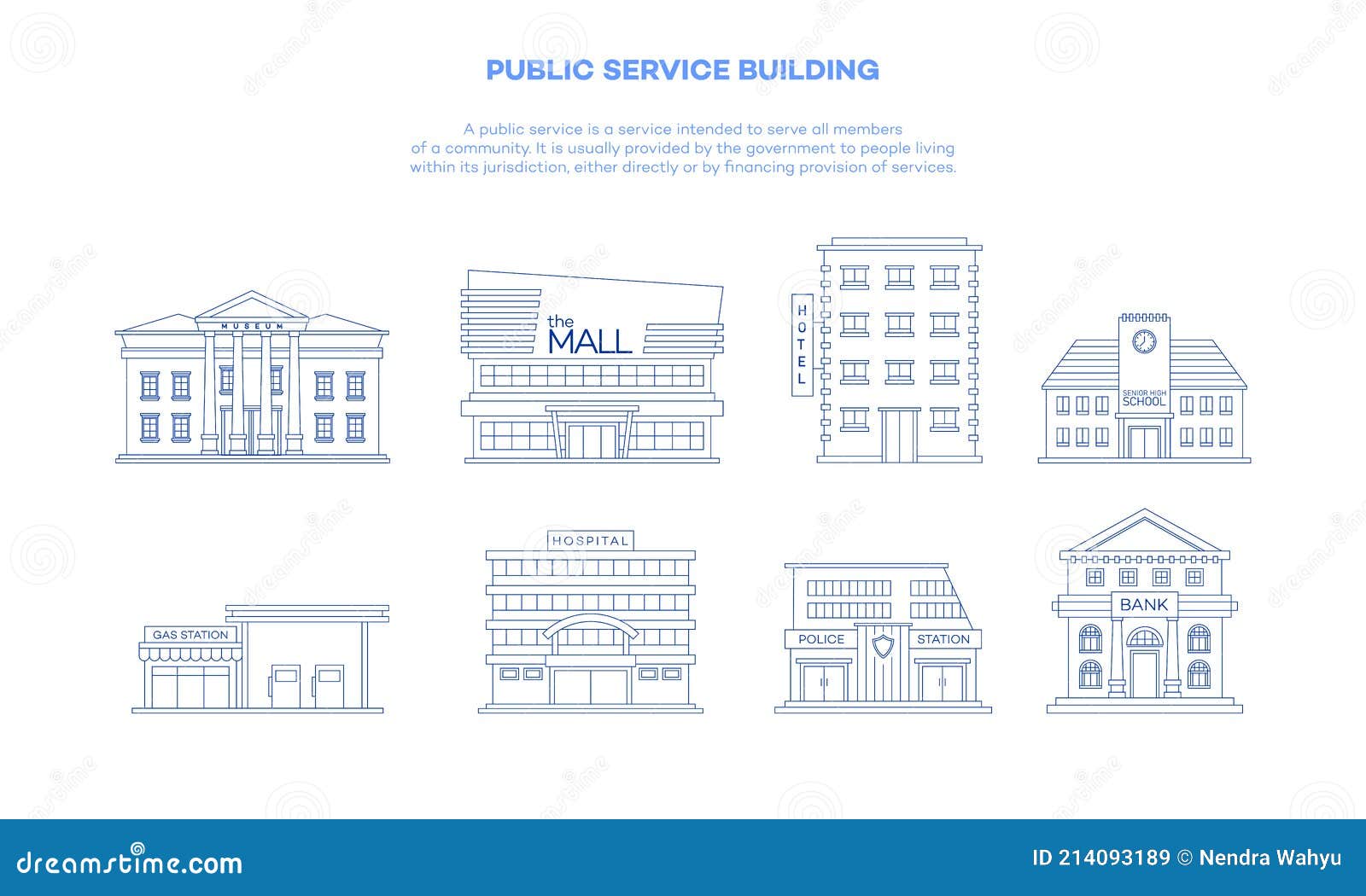 Collection of Vector Illustrations of Public Service Building. Stock ...
