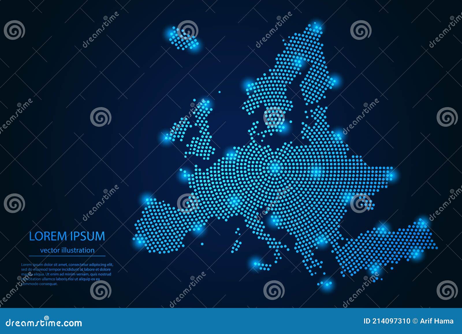 Abstract Image Europe Map from Point Blue and Glowing Stars on a Dark ...