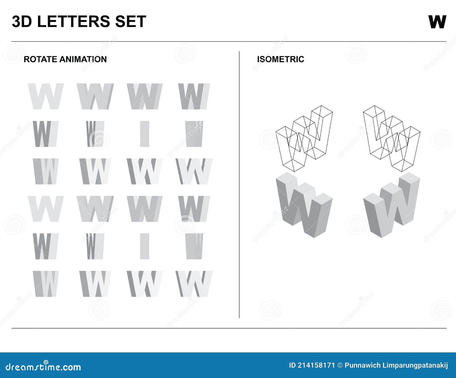 3d W Alphabet Letters Set Animate Isometric Wireframe Vector Stock ...