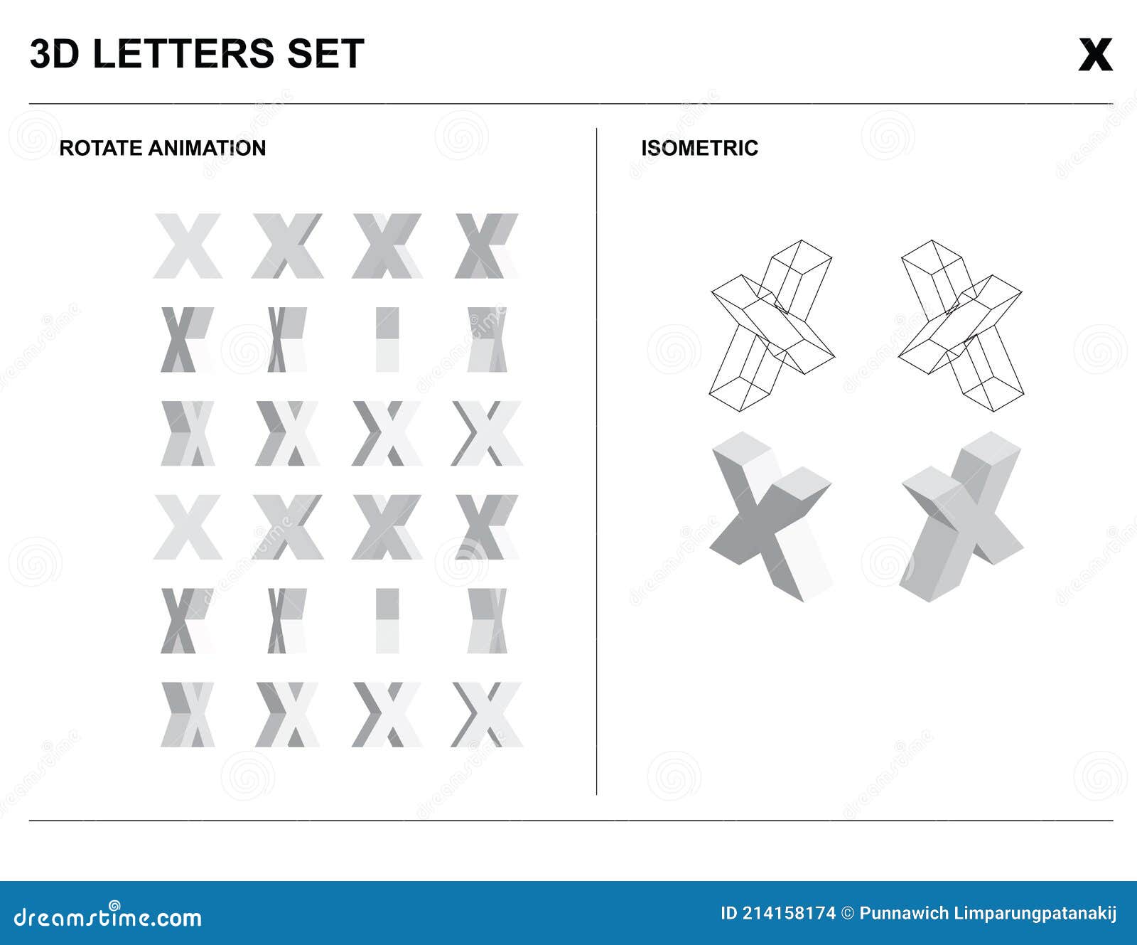 3d X Alphabet Letters Set Animate Isometric Wireframe Vector Stock ...