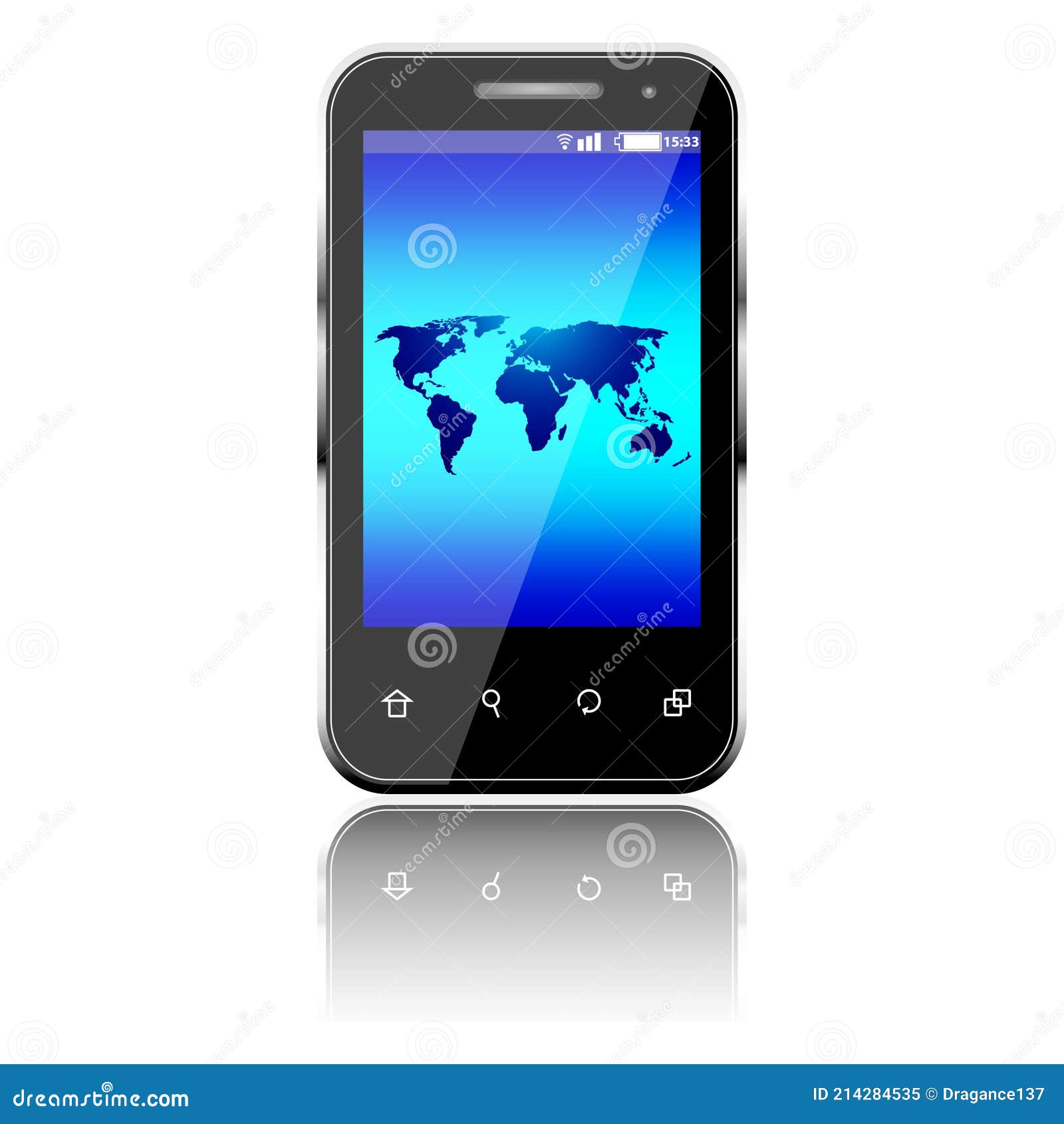 Three Dimensional Mobile Phone and World Map Stock Vector ...