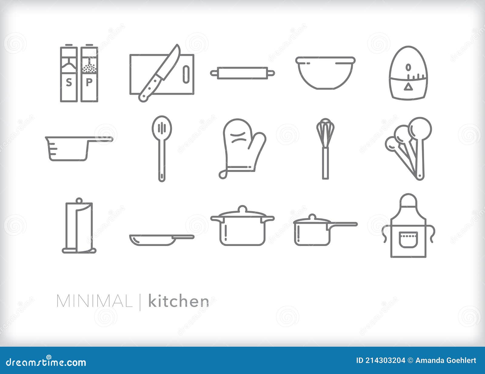 Frying Pan Stock Pot Colander Cookware Simple Form Vector Illustration ...