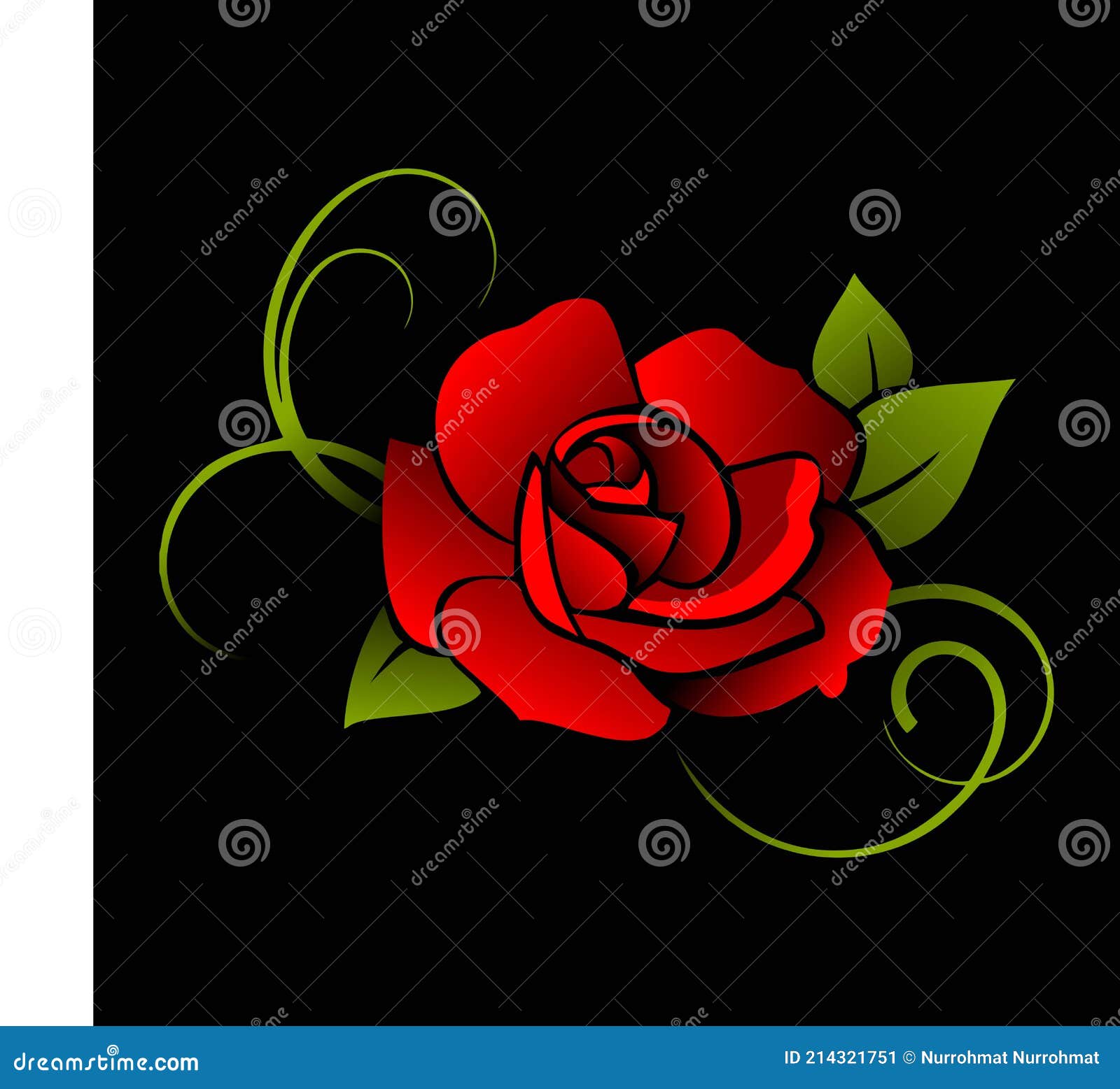 Red Rose Illustration with Green Leaves Stock Vector - Illustration of ...