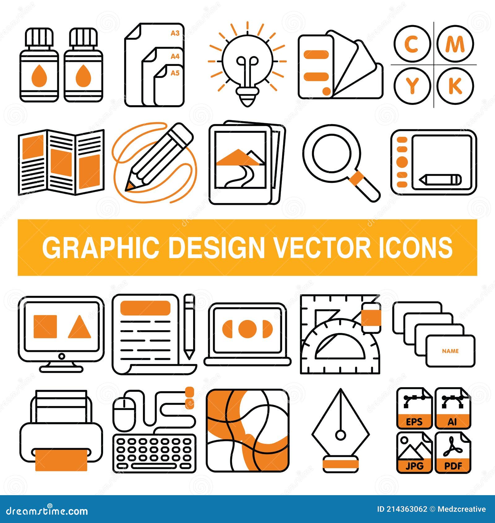Graphic Design Vector Icons in Outline Design Style. Stock Vector ...