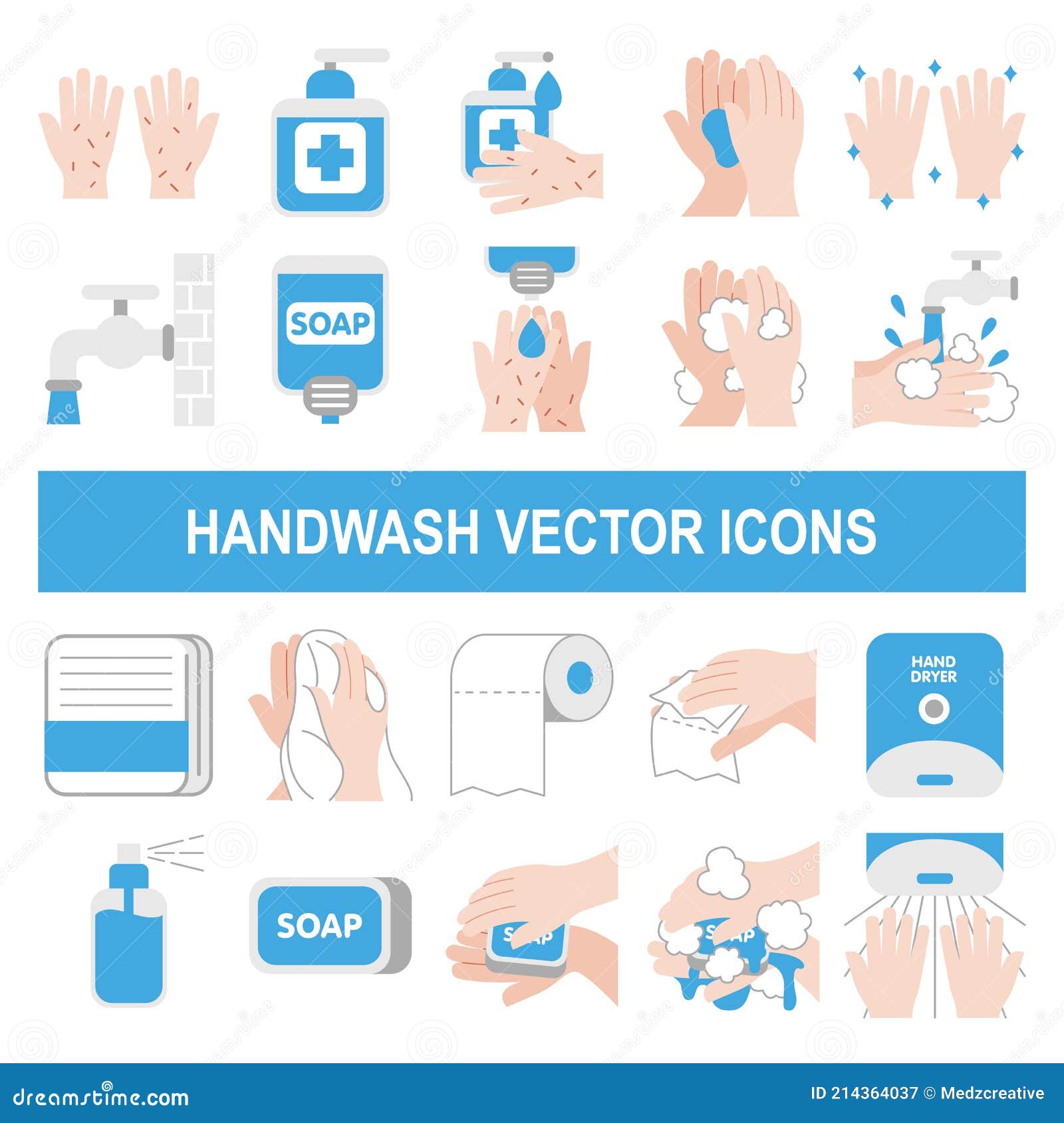 Handwash Vector Icons in Flat Style. Stock Vector - Illustration of ...