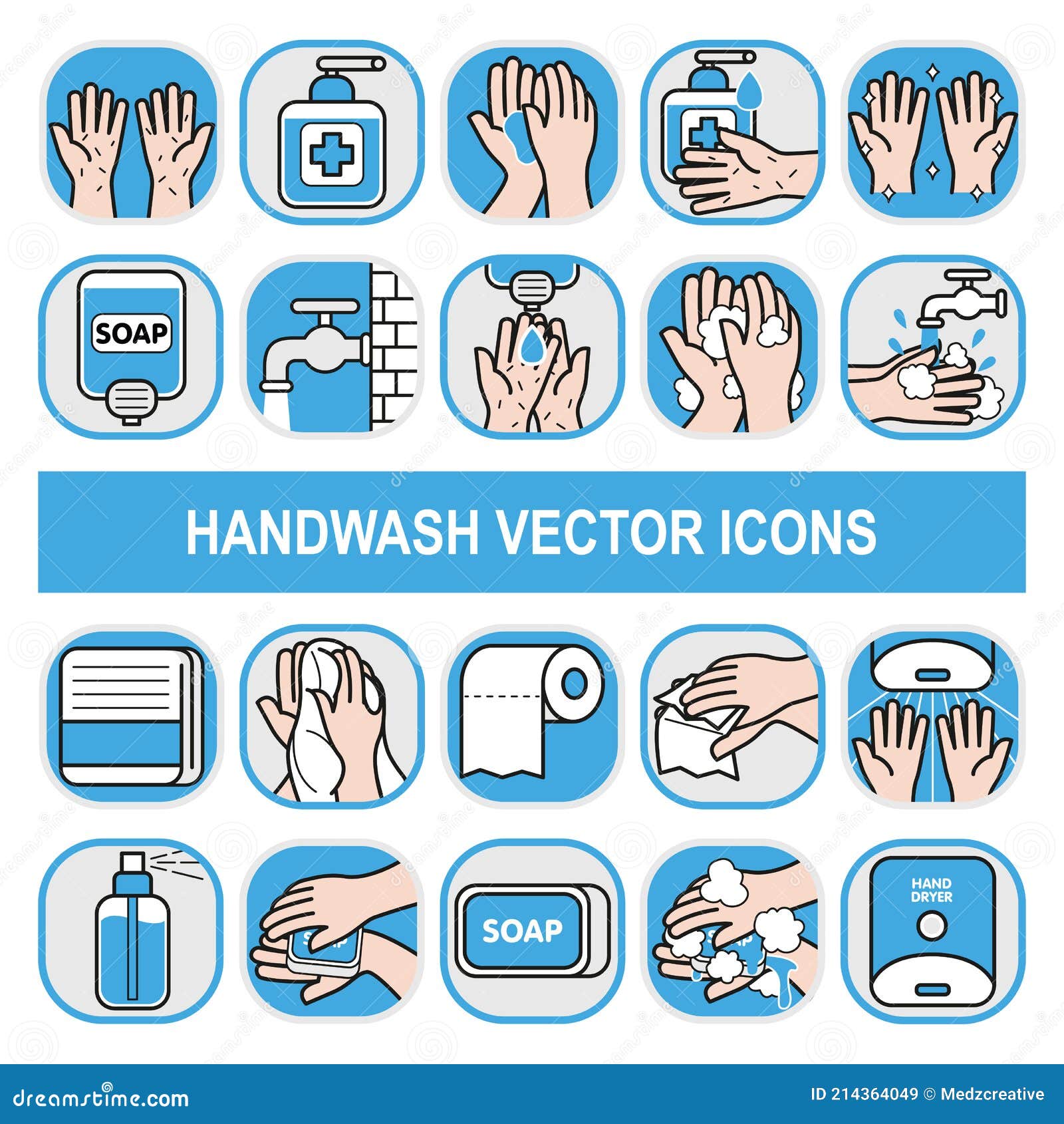 Handwash Vector Icons in Badge Style. Stock Vector - Illustration of ...