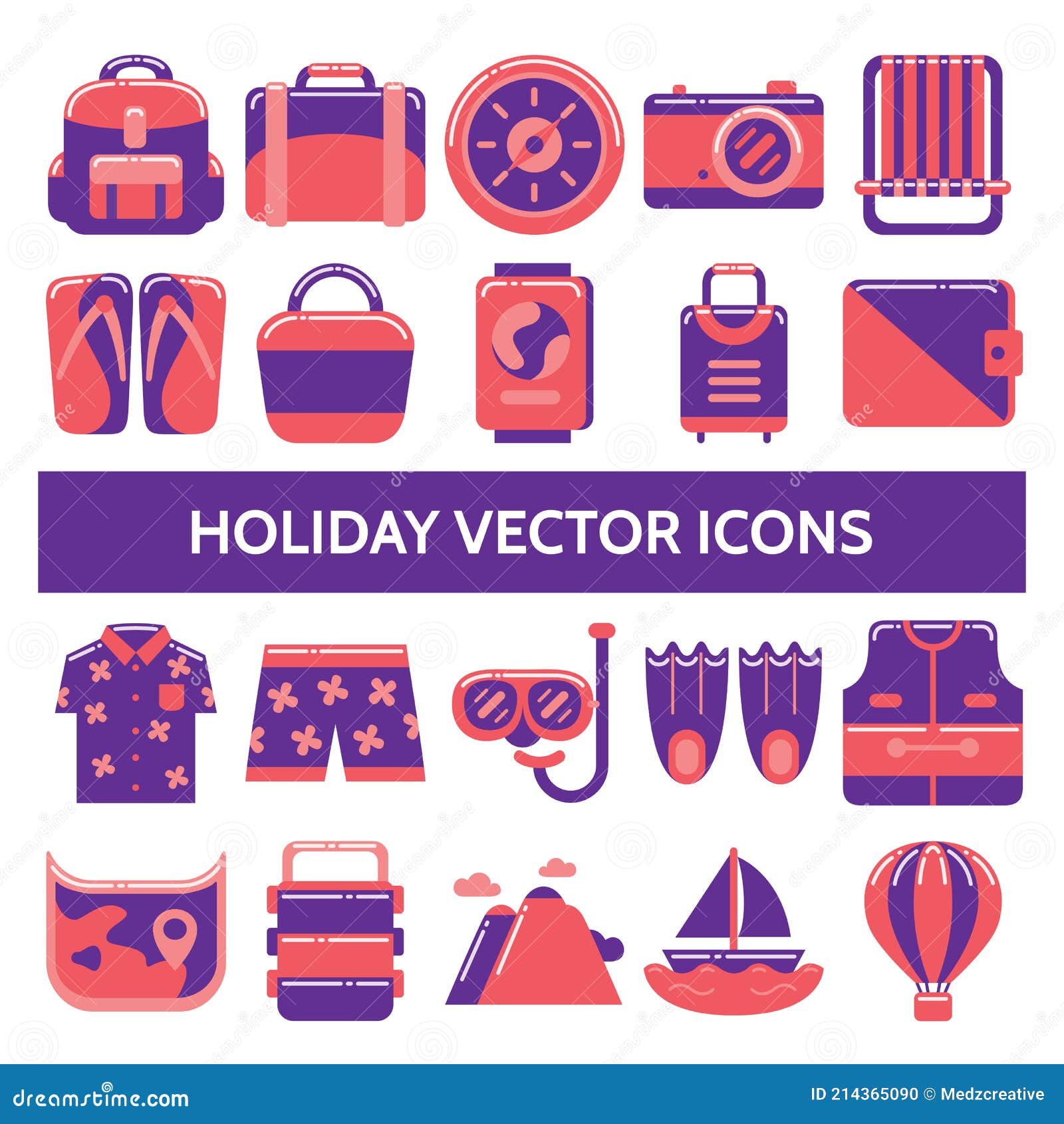 Holiday Vector Icons in Flat Style. Stock Vector - Illustration of ...