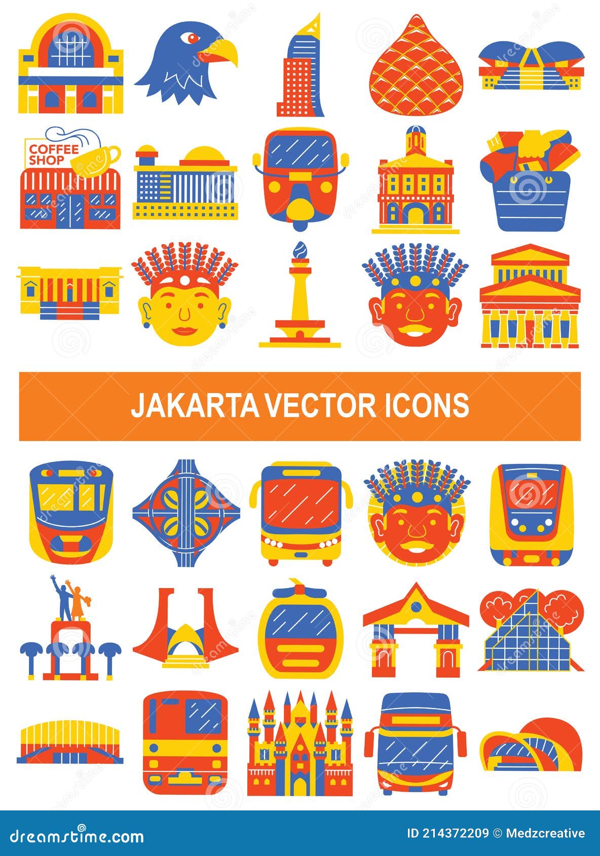 Jakarta Vector Icons in Flat Style. Stock Vector - Illustration of ...
