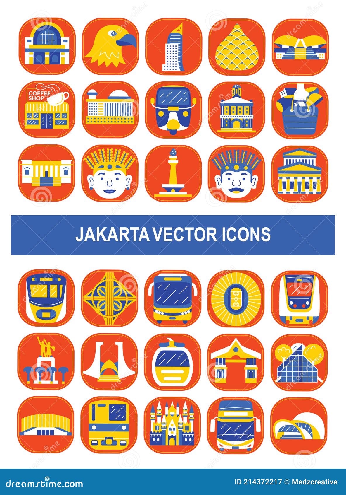 Jakarta Vector Icons in Badge Style. Stock Vector - Illustration of ...