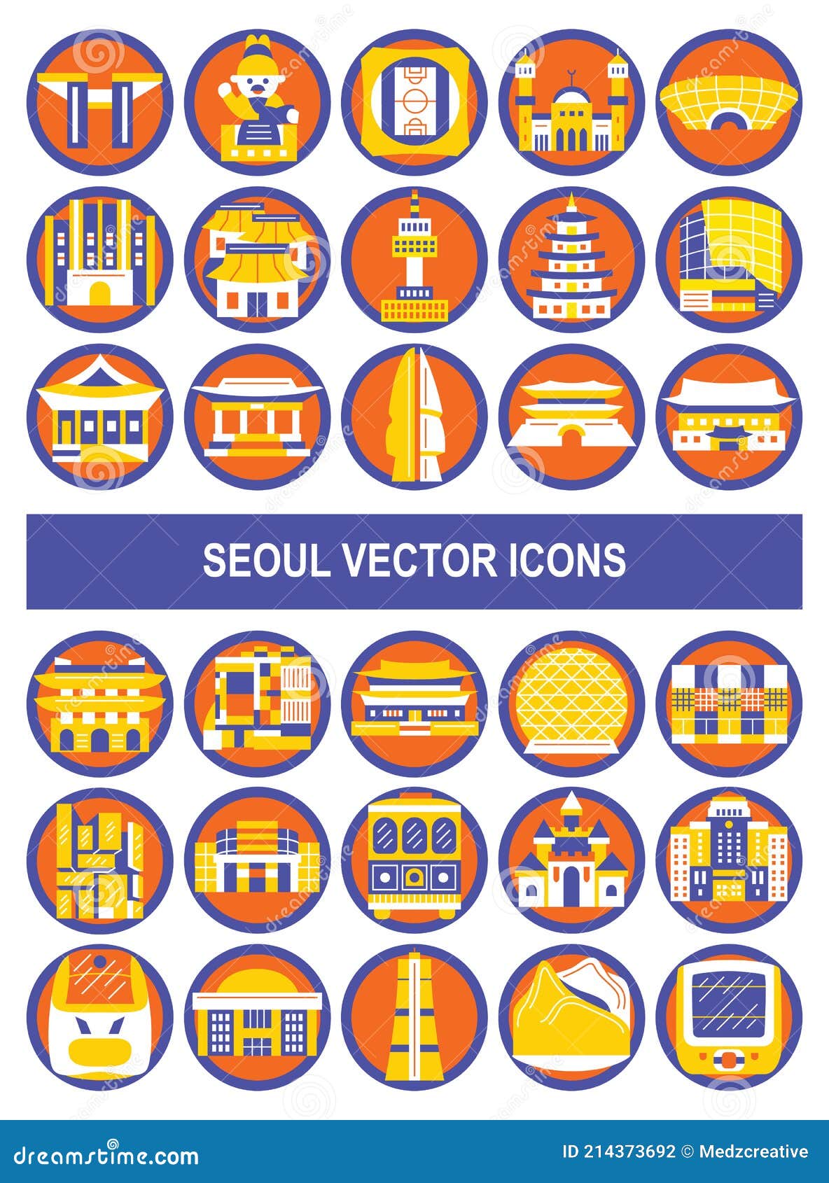 Seoul Vector Icons in Badge Style. Stock Vector - Illustration of ...