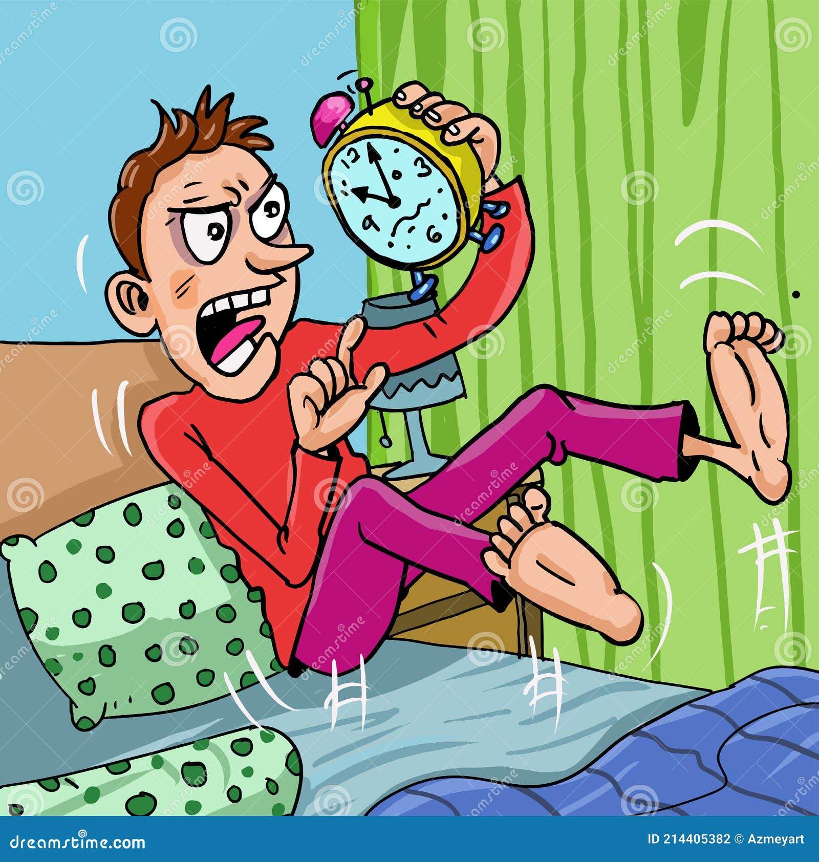 Man Shocking after he Realizes he Wakes Up Late. Stock Vector ...