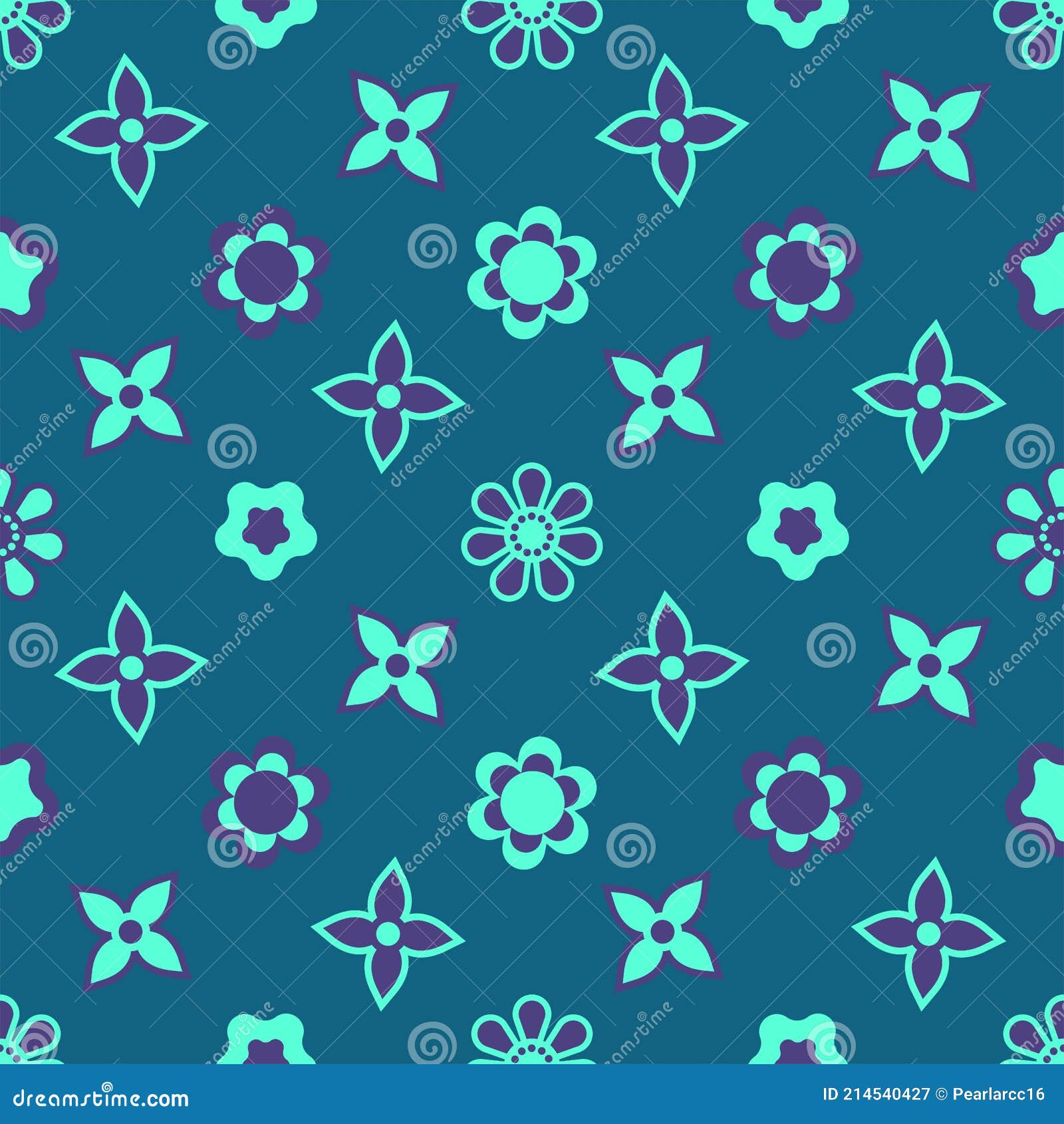 Geometric Ocean Blue Floral Ornament Pattern Stock Vector ...