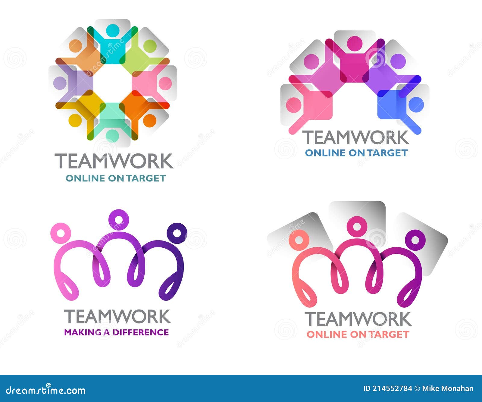 Teamwork Logo in 4 Variants. Stock Vector - Illustration of connect ...