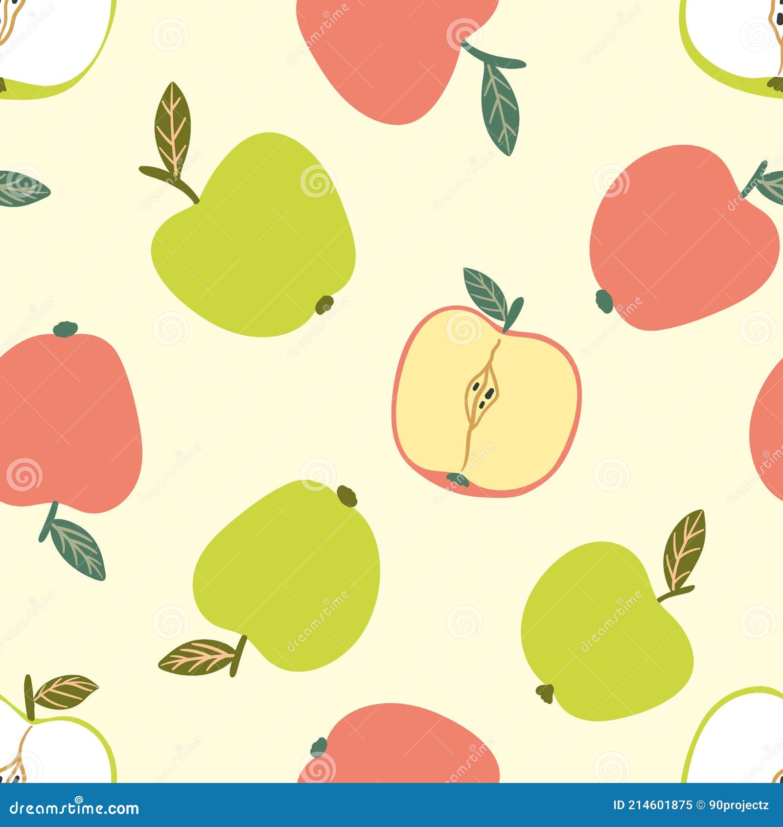 Abstract Doodle Apple Fruits Illustration, Hand Drawn Seamless Pattern ...
