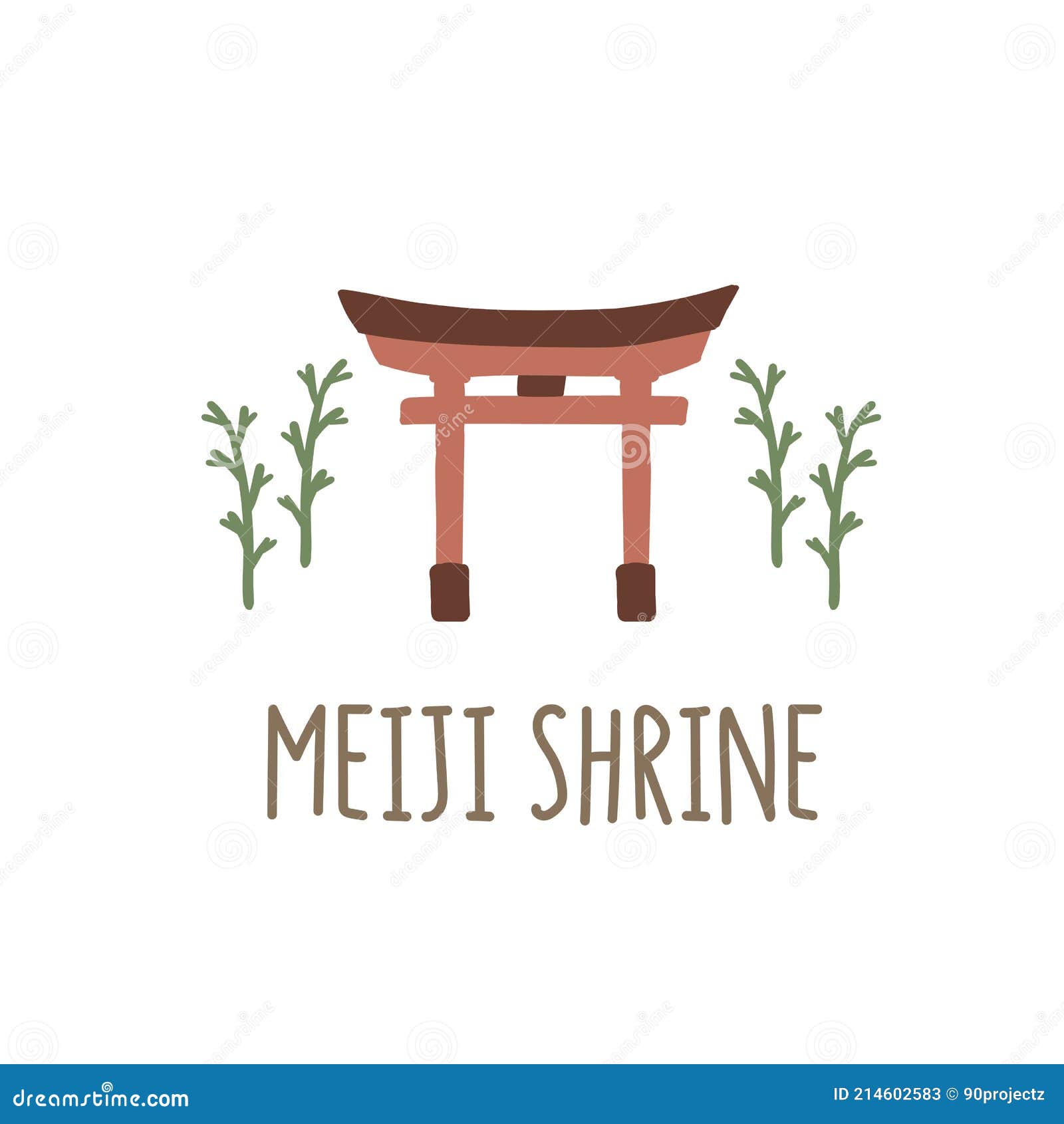 Torii Meiji Shrine Gate, Tokyo, Japan, Travel Flat Icon, Vector | CartoonDealer.com #72302506
