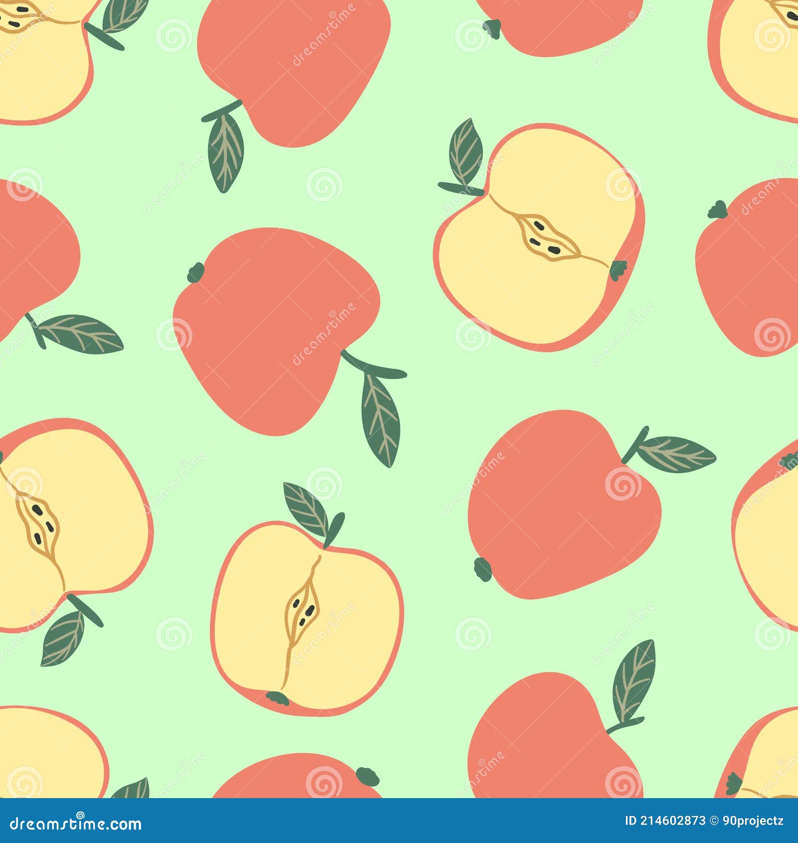 Hand Drawing Doodle Simple Apples Illustration, Seamless Pattern ...