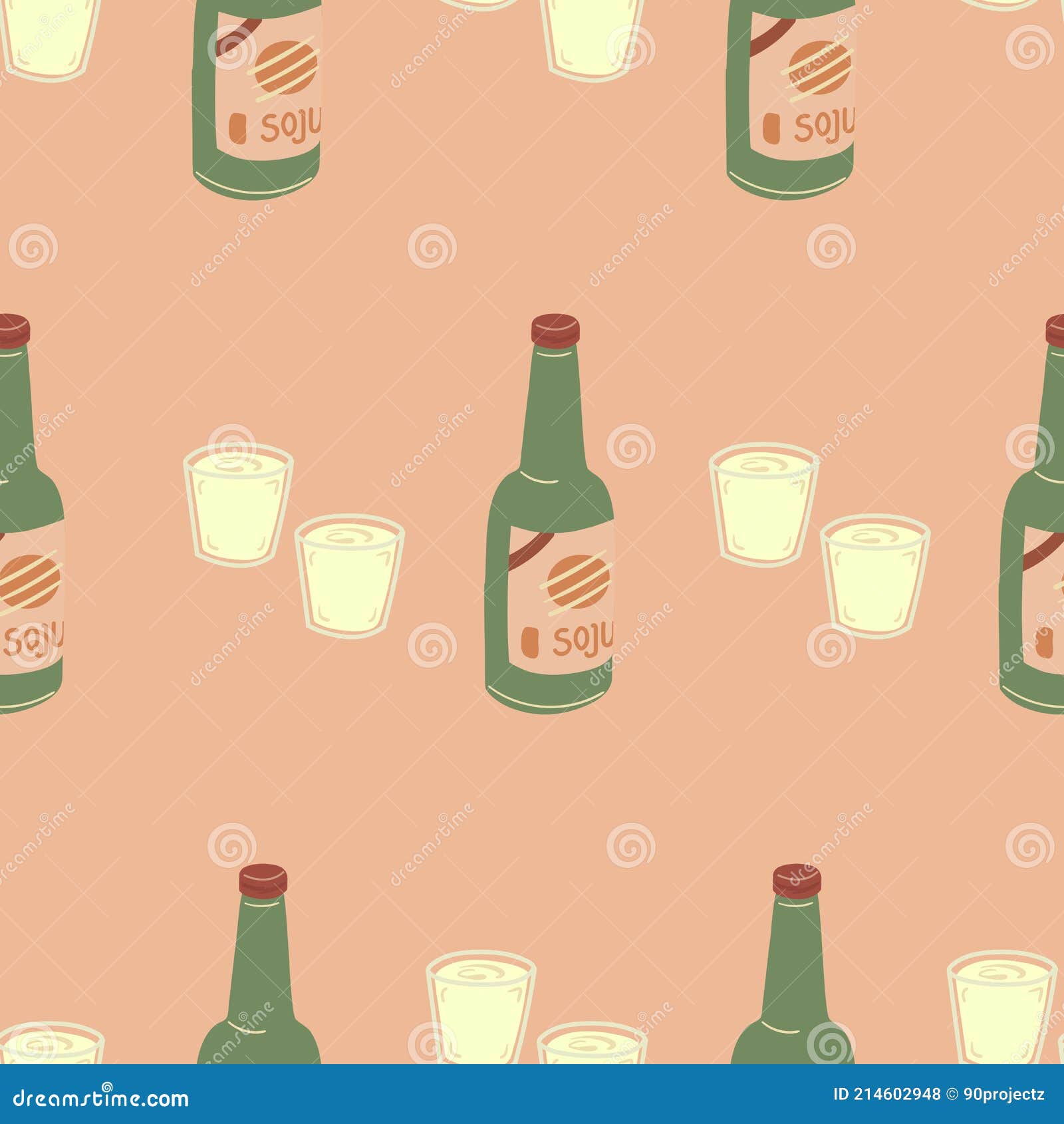 Soju Illustration, Korean Beverage, Seamless Pattern, Vector ...