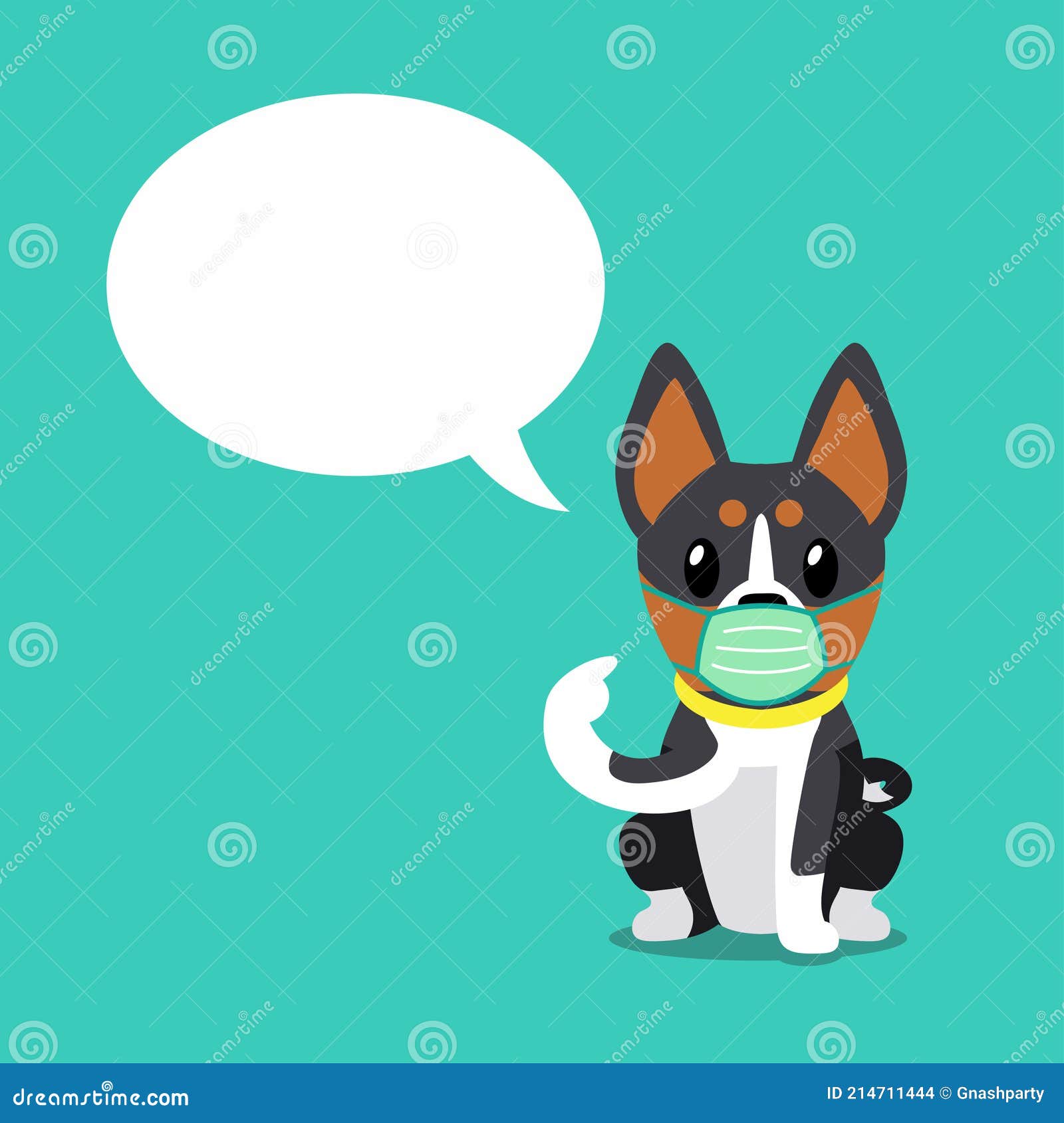 Cartoon Character Basenji Dog Wearing Protective Face Mask with Speech ...